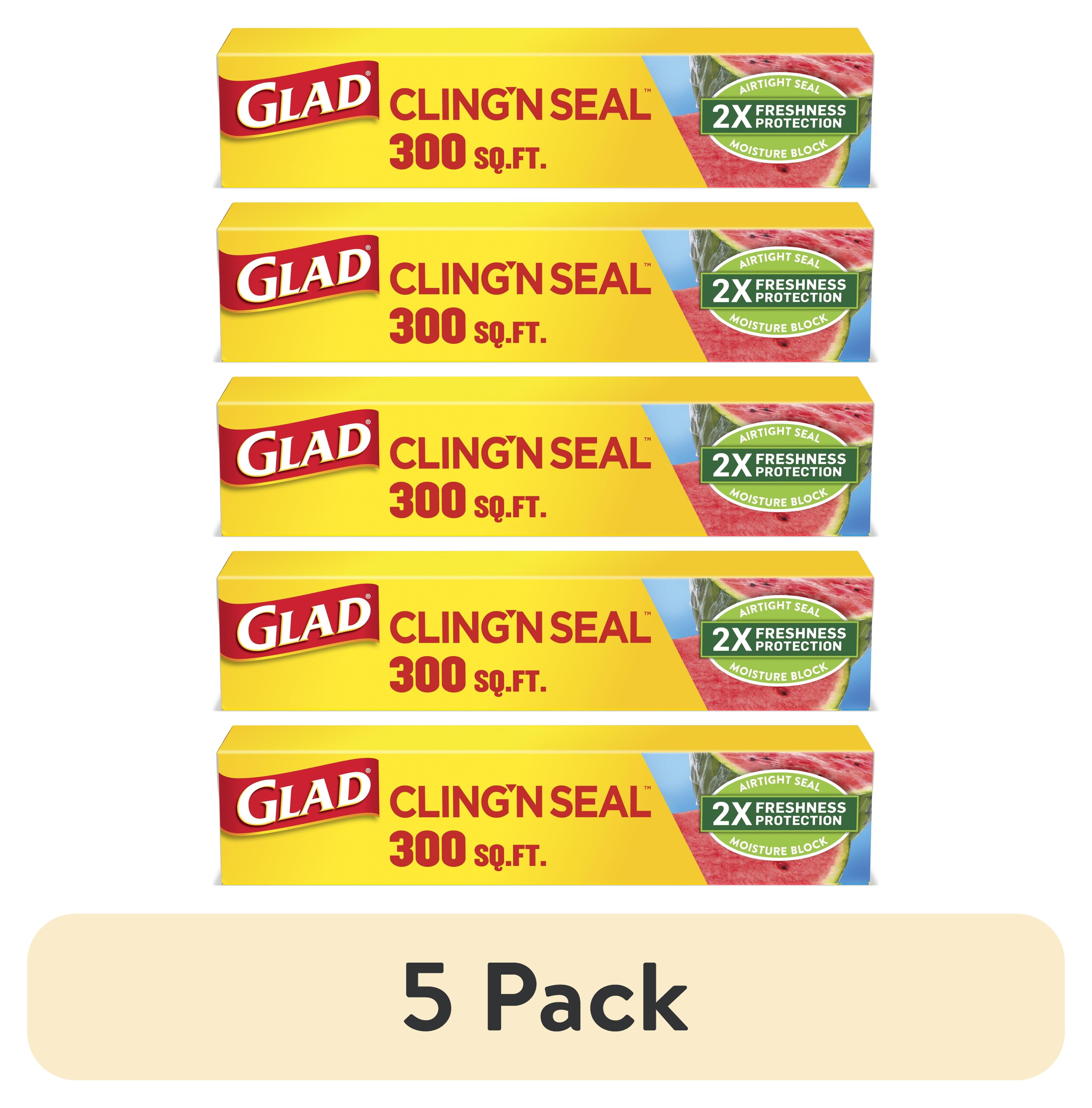 (5 pack) Glad Cling N Seal Plastic Food Wrap, 300 Square Foot Roll ...