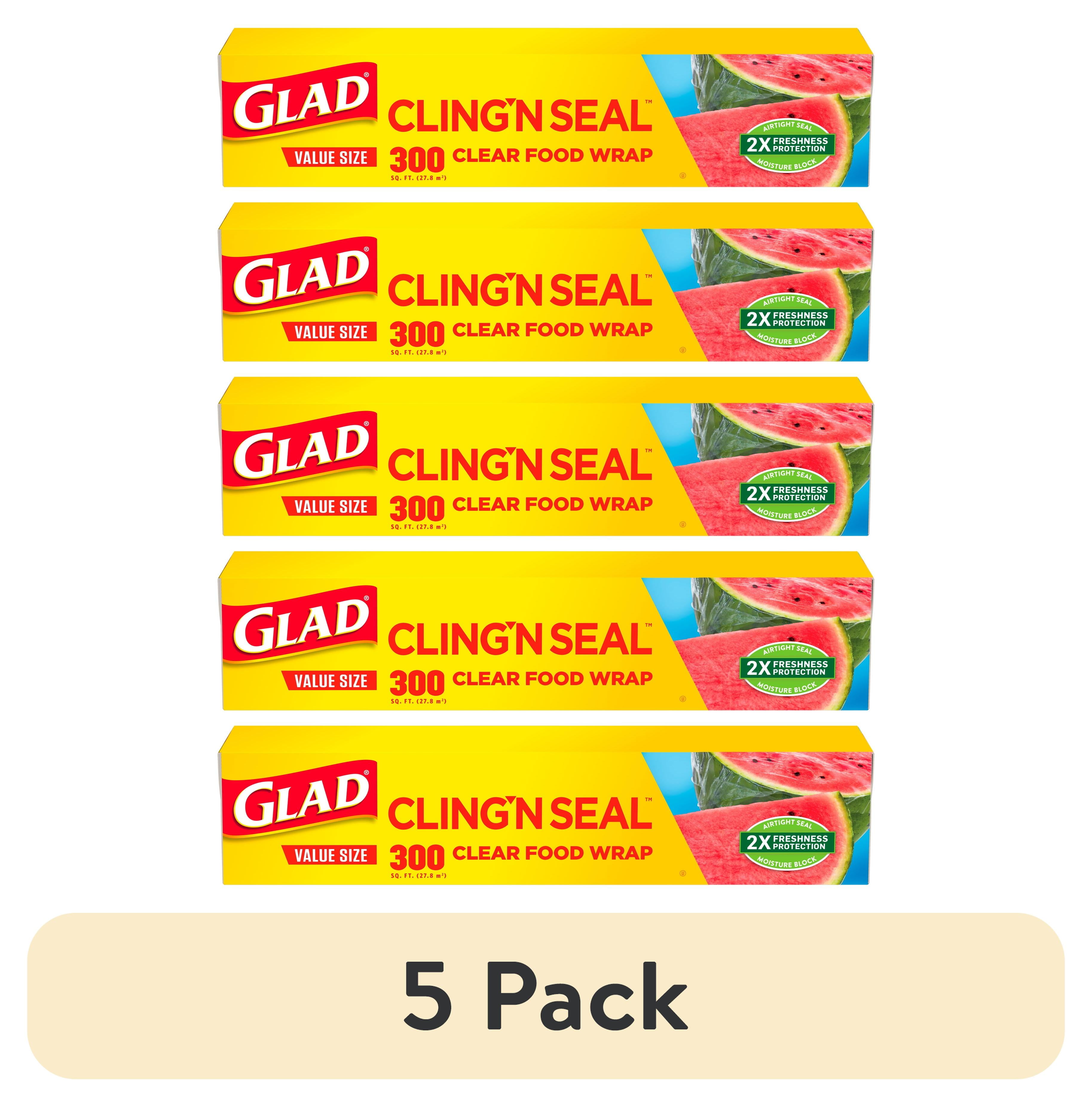 (5 pack) Glad Cling N Seal Plastic Food Wrap, 300 Square Foot Roll ...