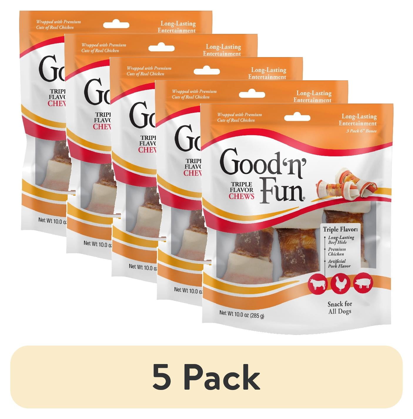 (5 pack) Good ‘n’ Fun Triple Flavor Chews for All Dogs, Rawhide Snack ...