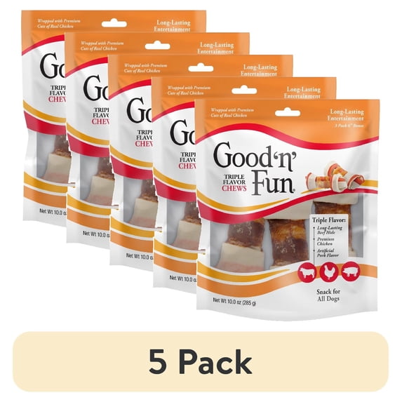 (5 pack) Good ‘n’ Fun Triple Flavor Chews for All Dogs, Rawhide Snack ...