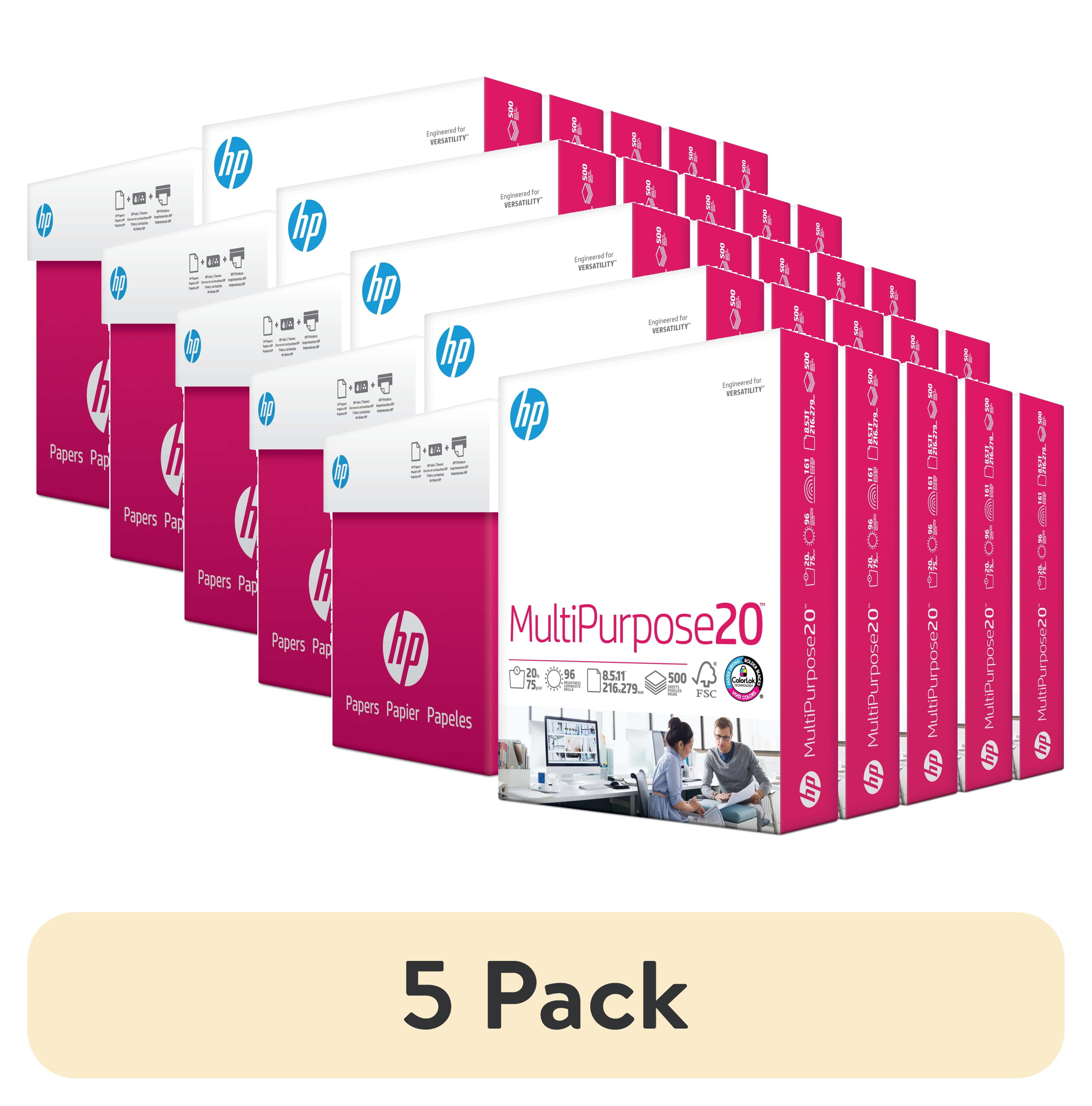 (5 pack) HP Printer Paper, Multipurpose, 8.5" x 11", 20 lb., 96 Bright ...