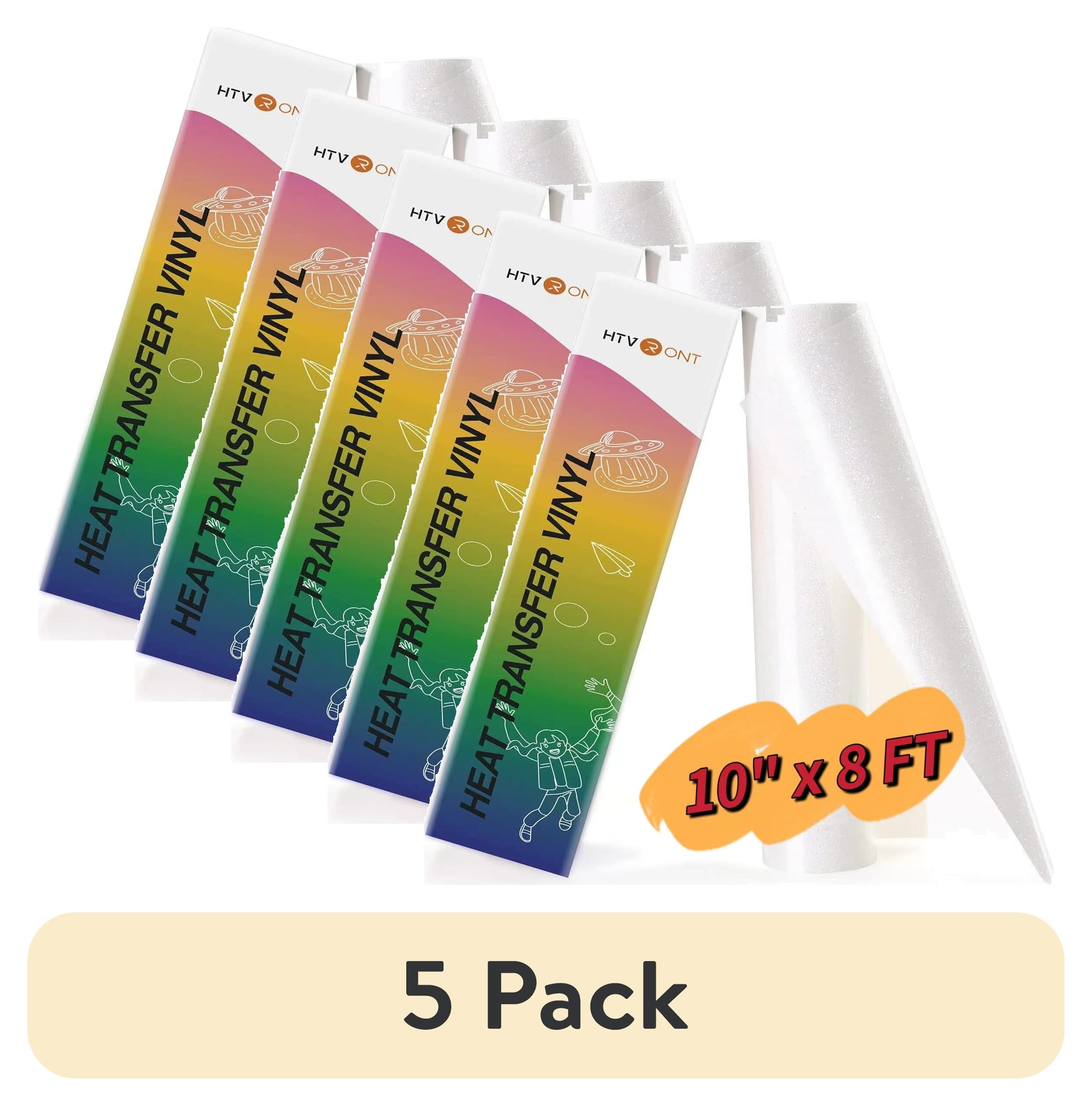 (5 pack) HTVRONT 10" x 8 FT Rainbow White Glitter Heat Transfer Vinyl ...