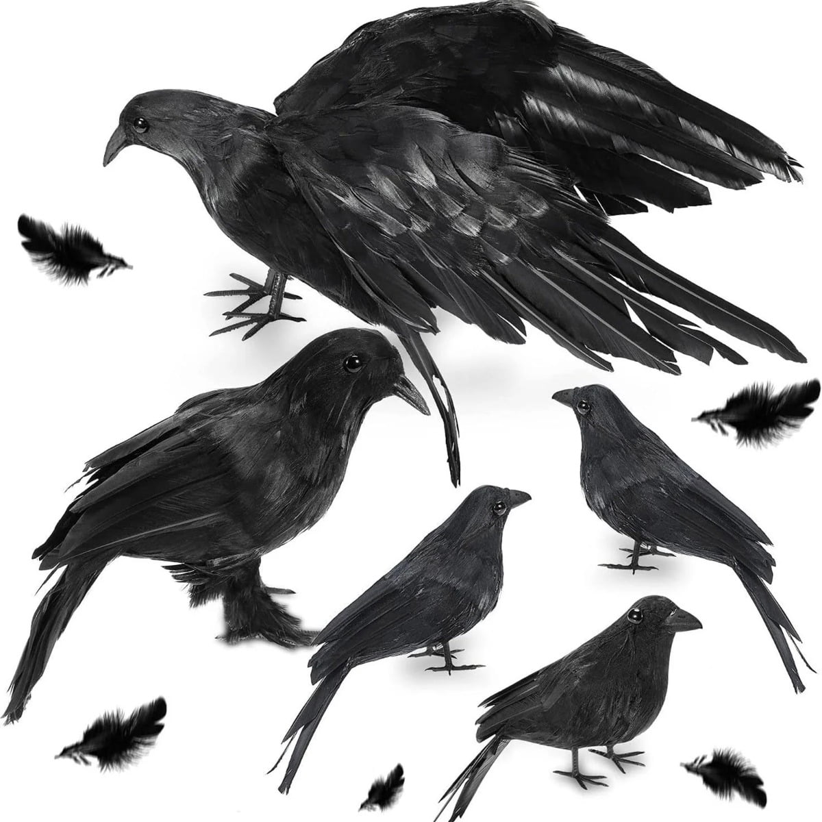 5-pack Halloween crow decorations, realistic handmade black feather ...
