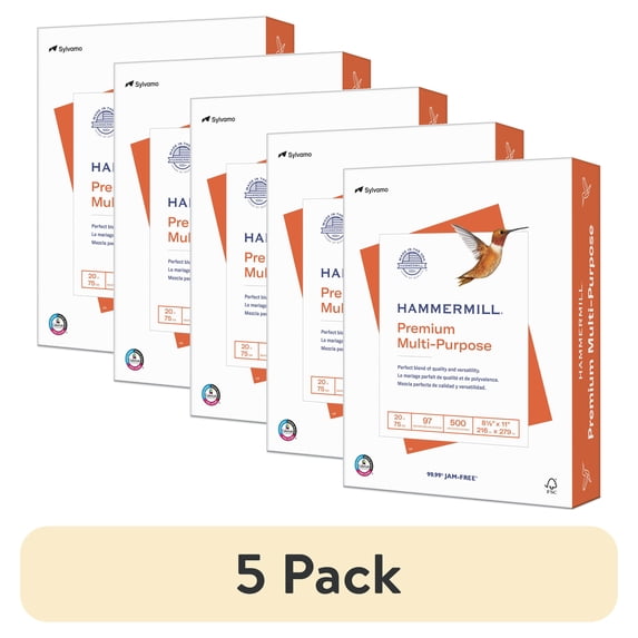 (5 pack) Hammermill Premium Multi-Purpose Paper, White, 20lb, 8.5x11, 1 ...