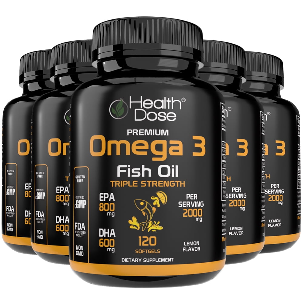 (5 pack) Health Dose Premium Omega 3 Fish Oil. Lemon flavor. 2000 mg ...