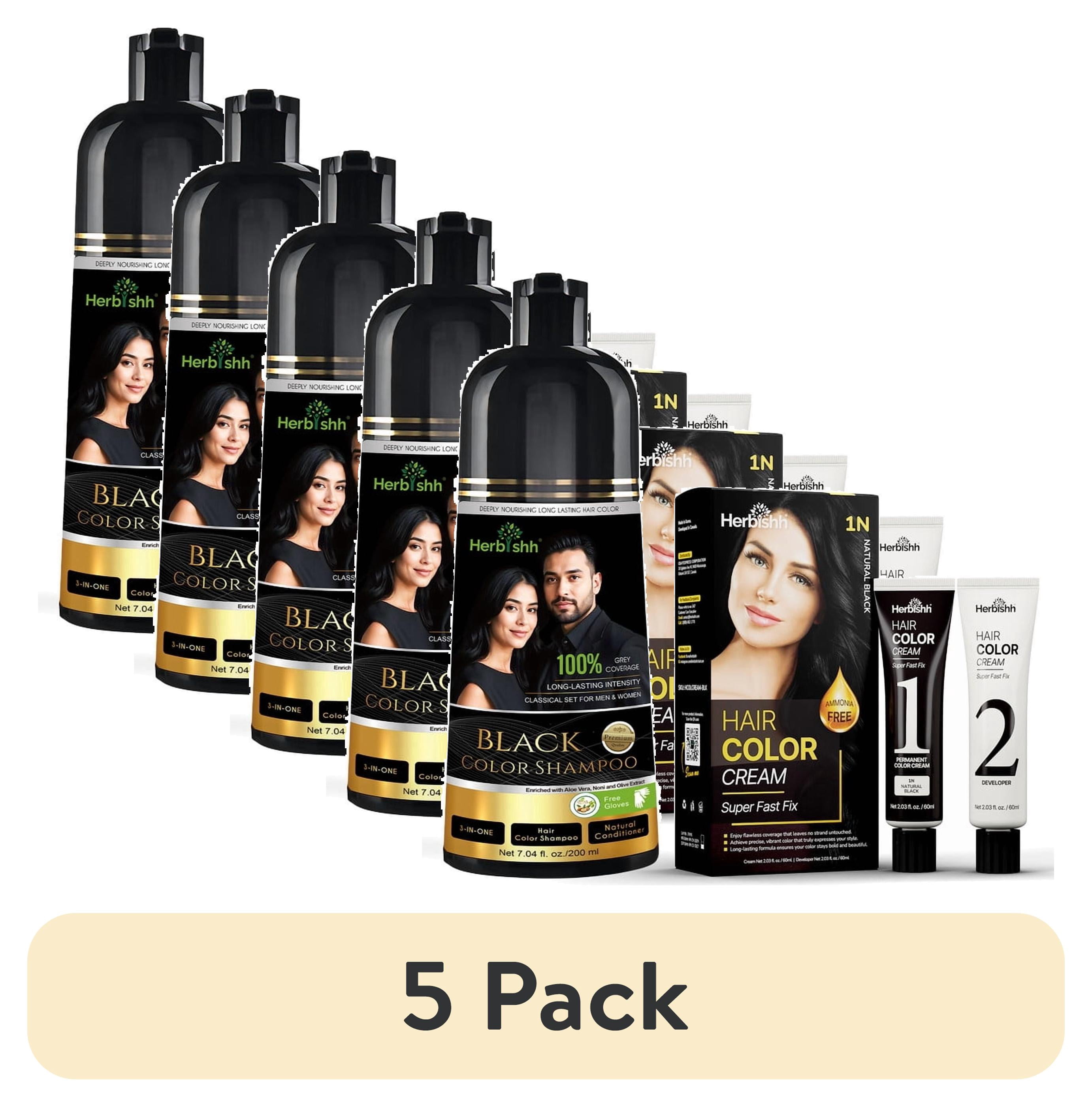 (5 pack) Herbishh Black Shampoo, Hair Dye Shampoo 3 in 1, 100% Grey ...