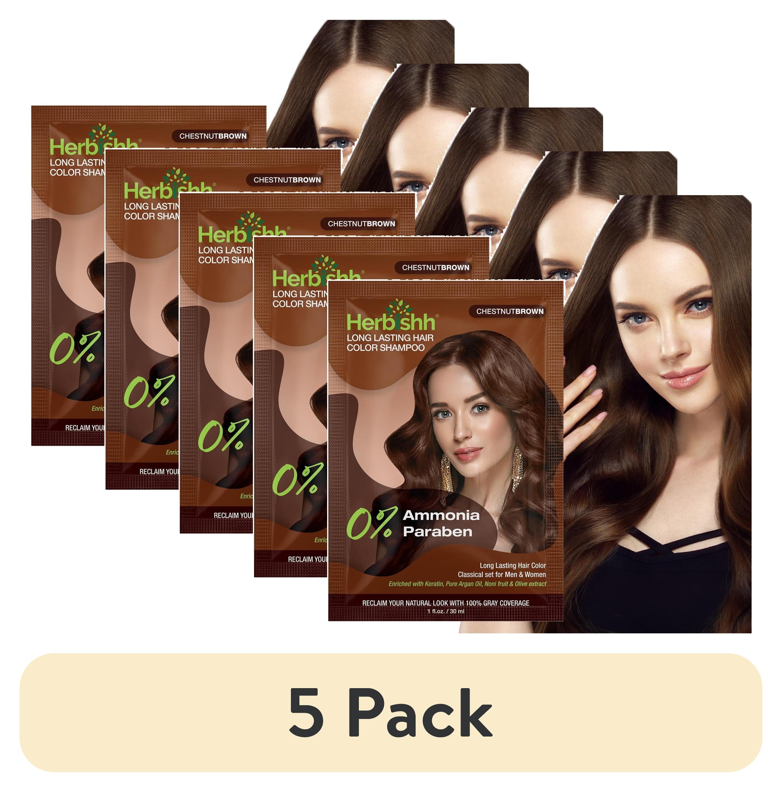(5 pack) Herbishh Chestnut Brown Color Shampoo for Gray Hair, Hair Dye ...
