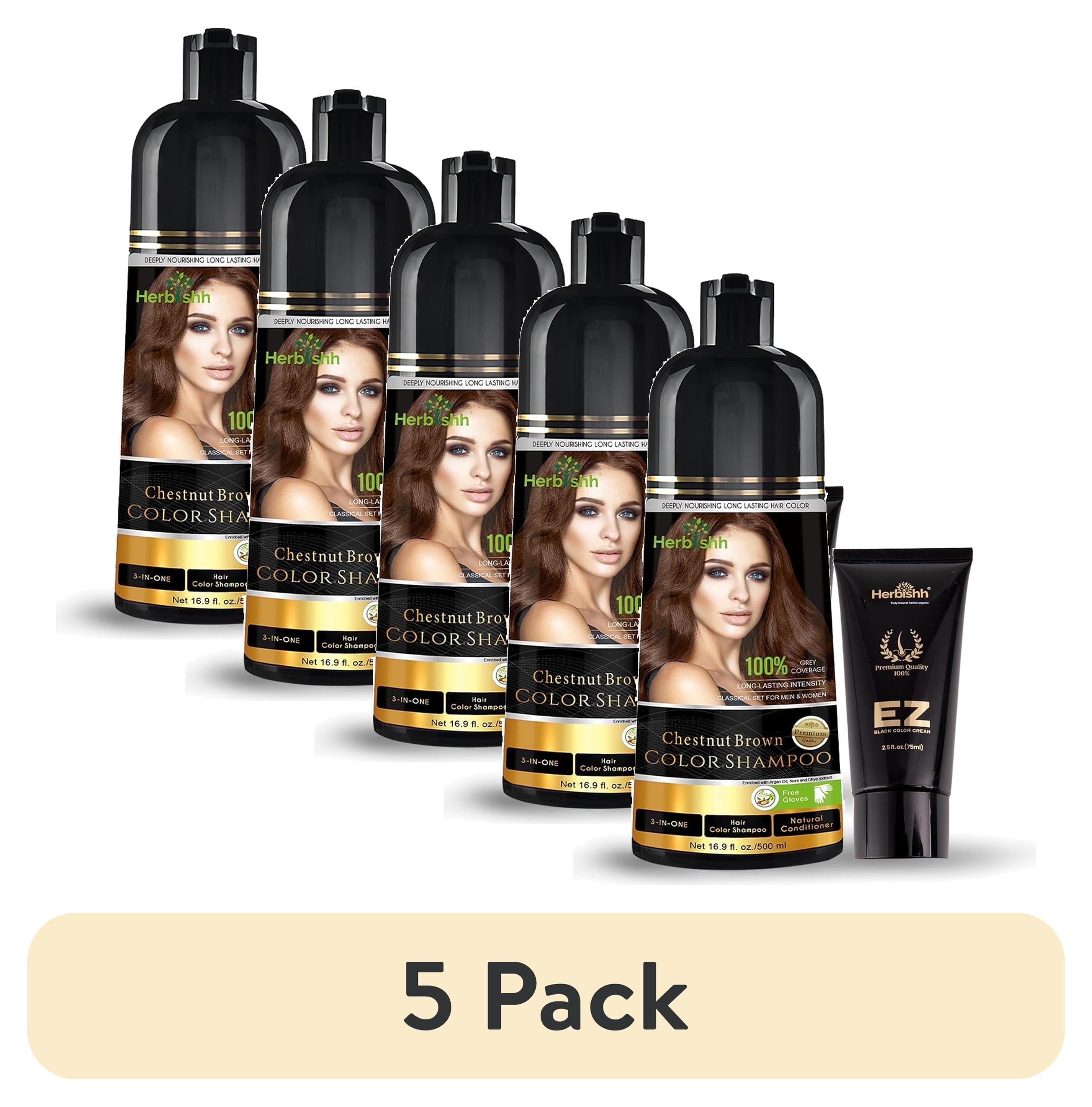 (5 pack) Herbishh Chestnut Brown Hair Color Shampoo & Black Cream for ...