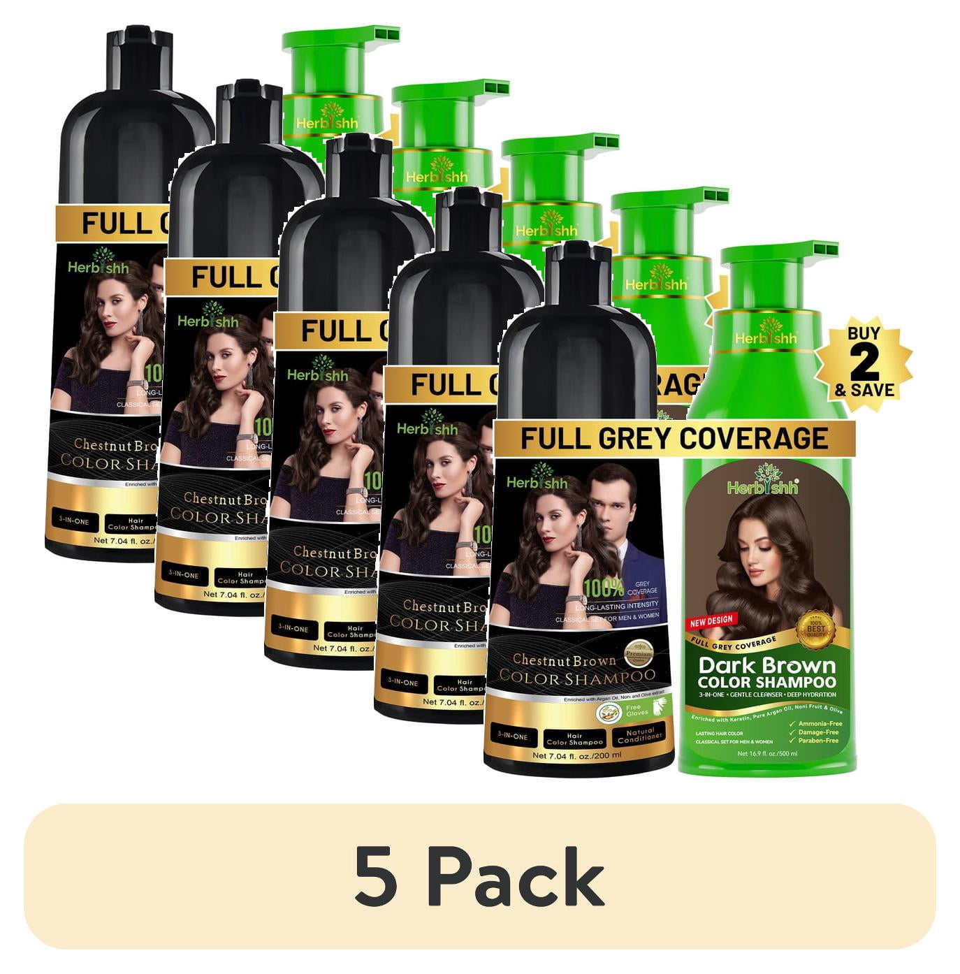 (5 pack) Herbishh Hair Color Shampoo for Gray Hair – 500ML Dark Brown ...