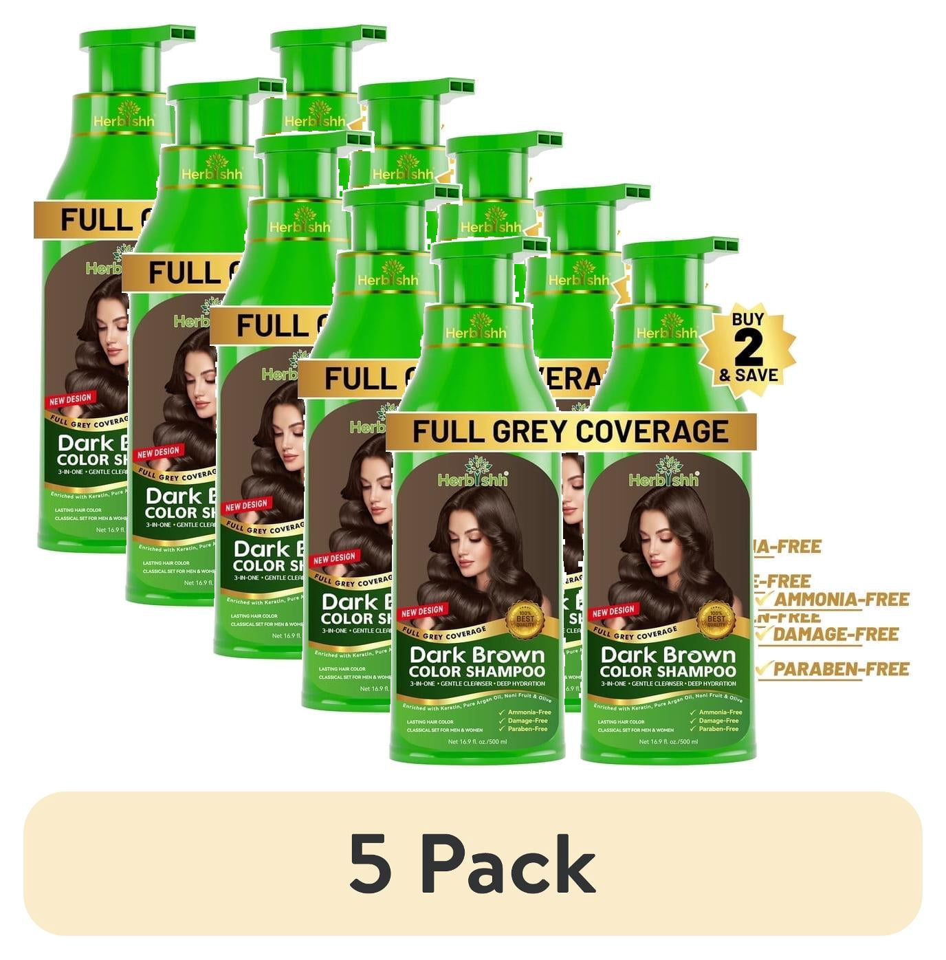 (5 pack) Herbishh Dark Brown Hair Dye Shampoo 500ml(Pack of 2), Color ...