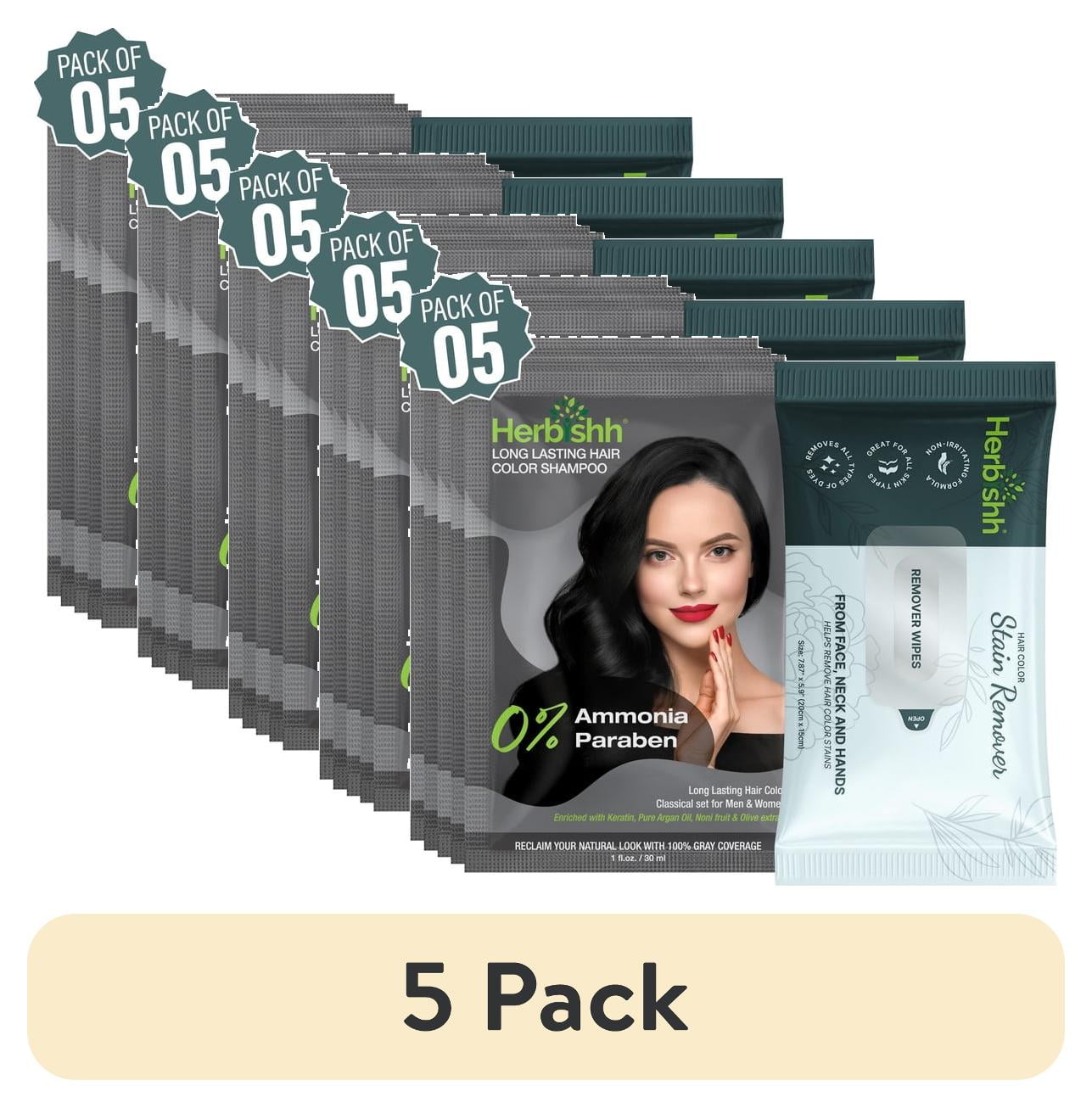 (5 pack) Herbishh Hair Dye Shampoo Black Color 3-in-1 Travel Pack (30ml x5) + Hair Dye Remover ...
