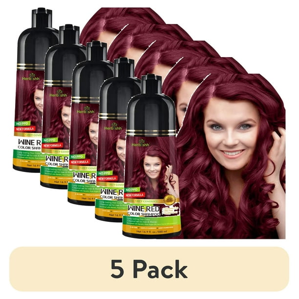 (5 pack) Herbishh Wine Red Color Shampoo for Gray Hair, Permanent, Men ...