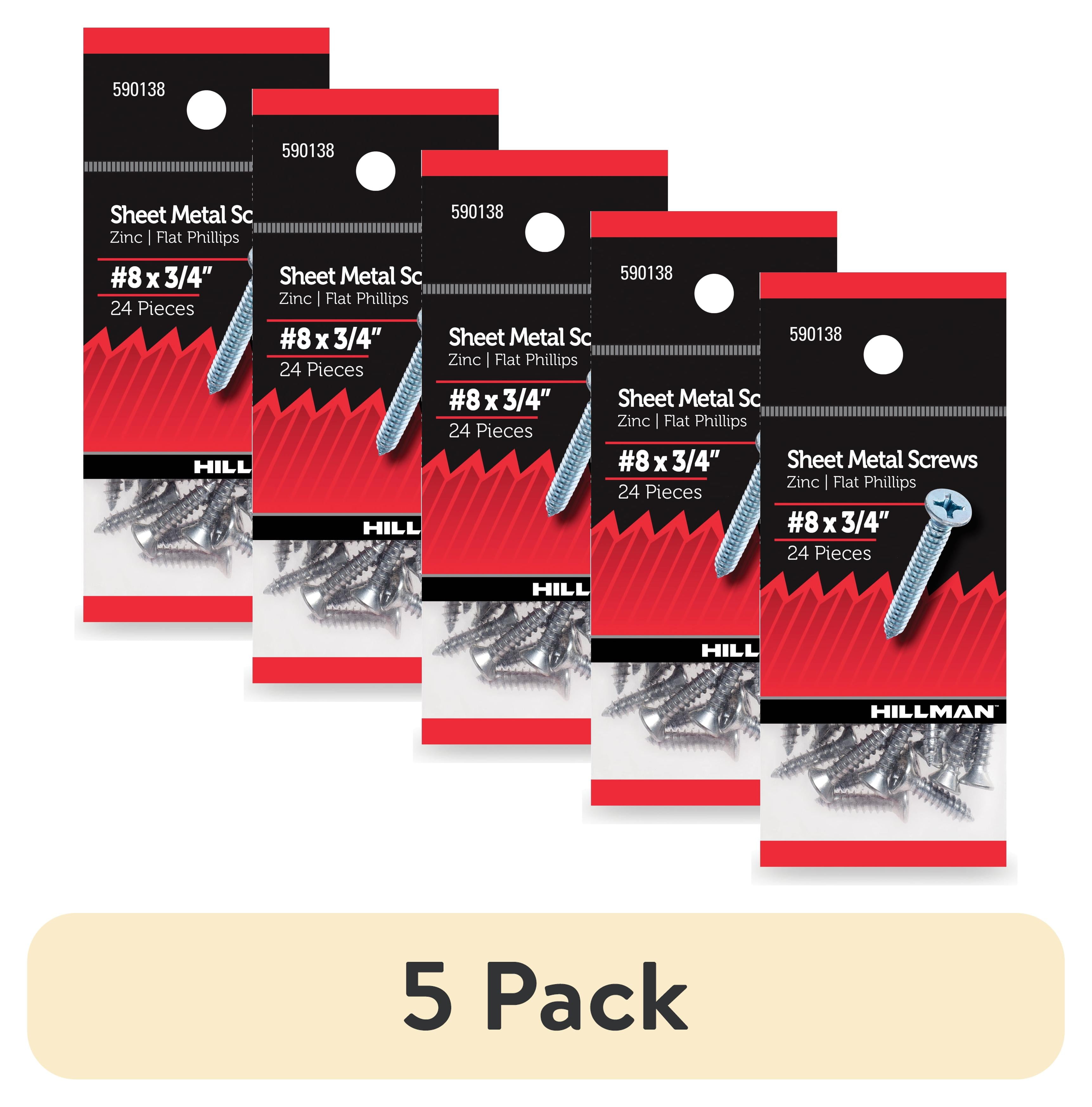 (5 pack) Hillman Sheet Metal Screws, #8 x 3/4", Steel, Zinc, Interior ...