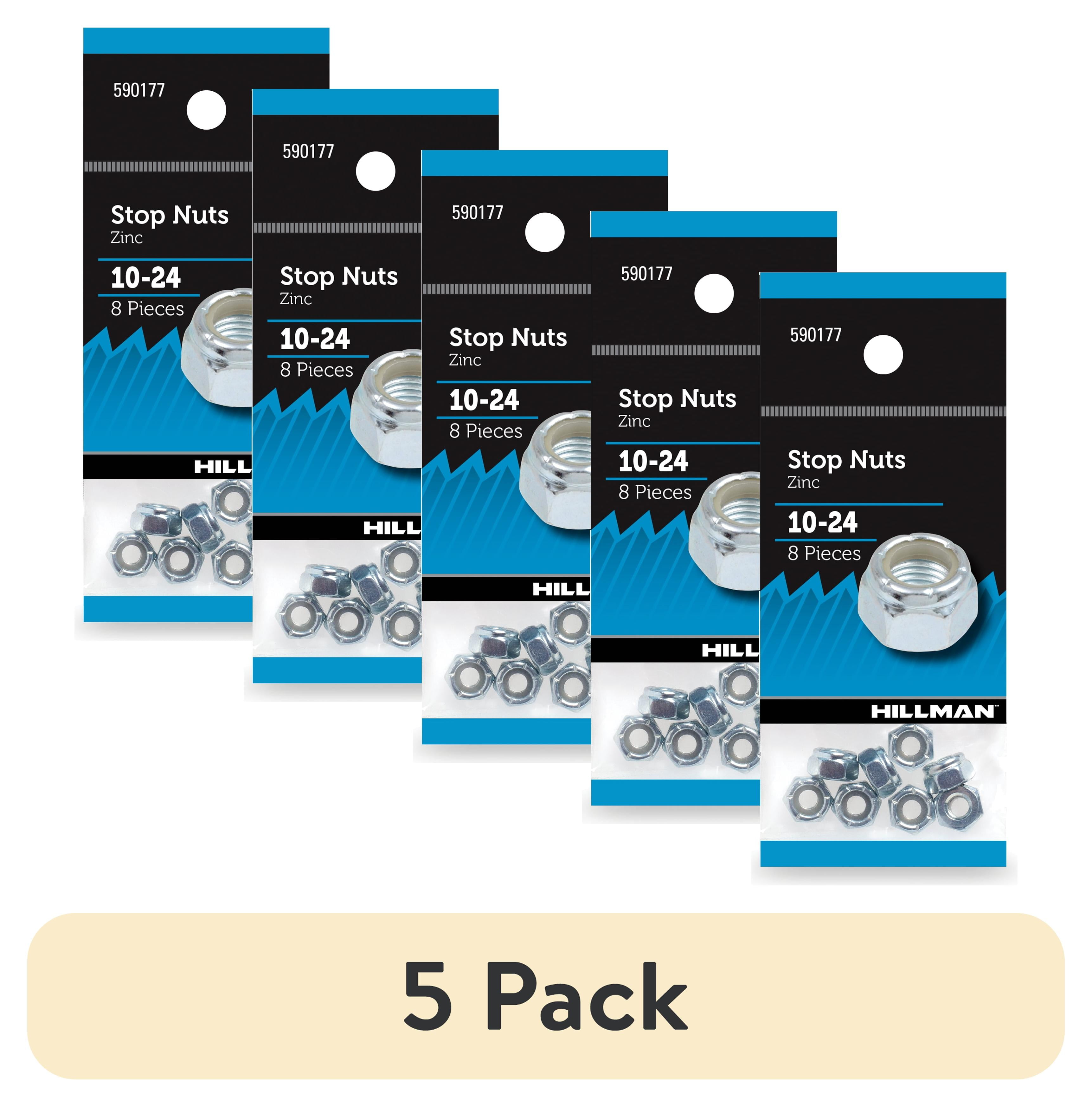 (5 pack) Hillman Stop Nuts, Lock Nuts, #10-24 Nylon, Zinc Plated, Pack ...