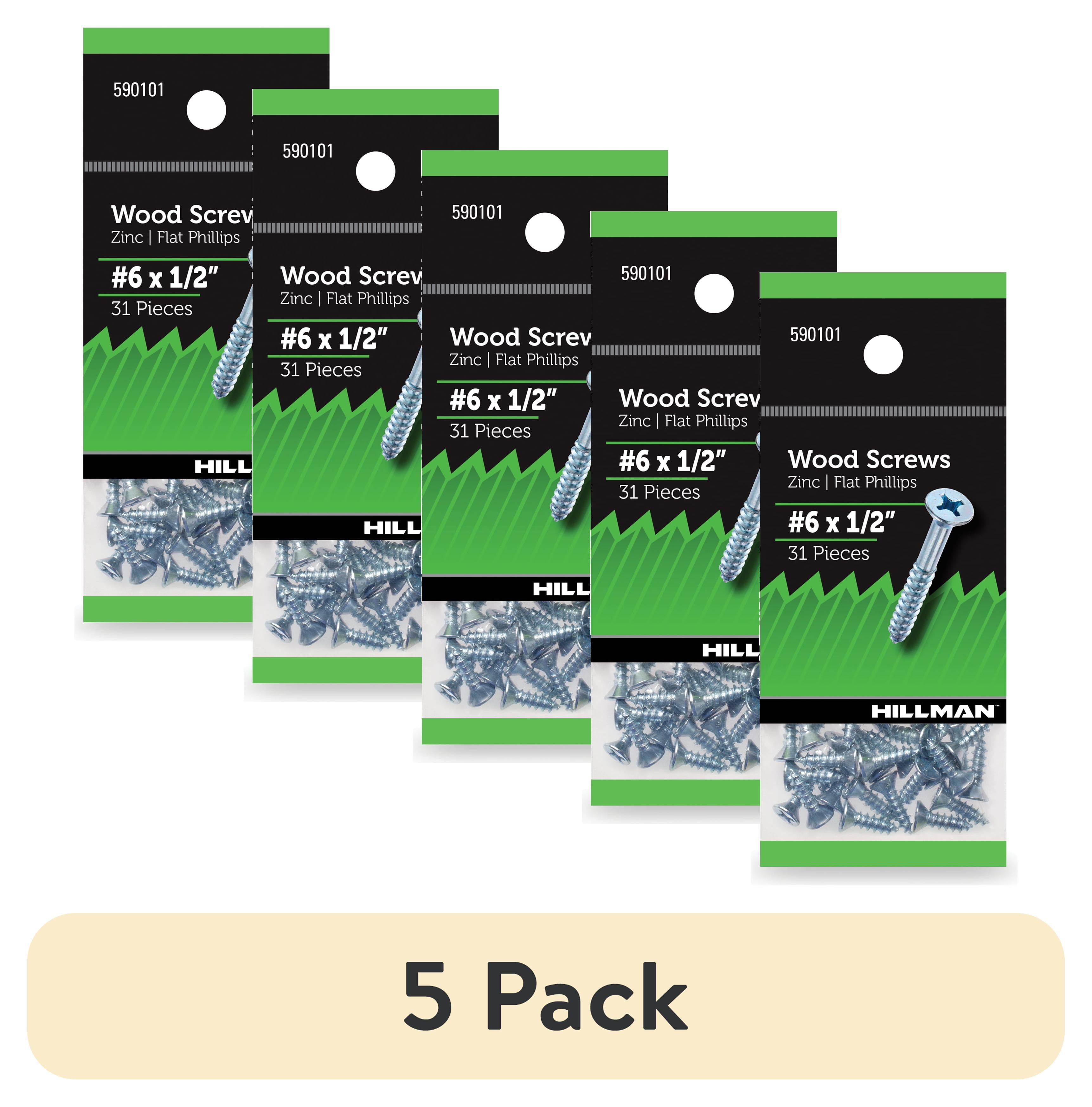 (5 pack) Hillman Wood Screws, #6 x 1/2", Steel, Zinc, Interior Screws ...