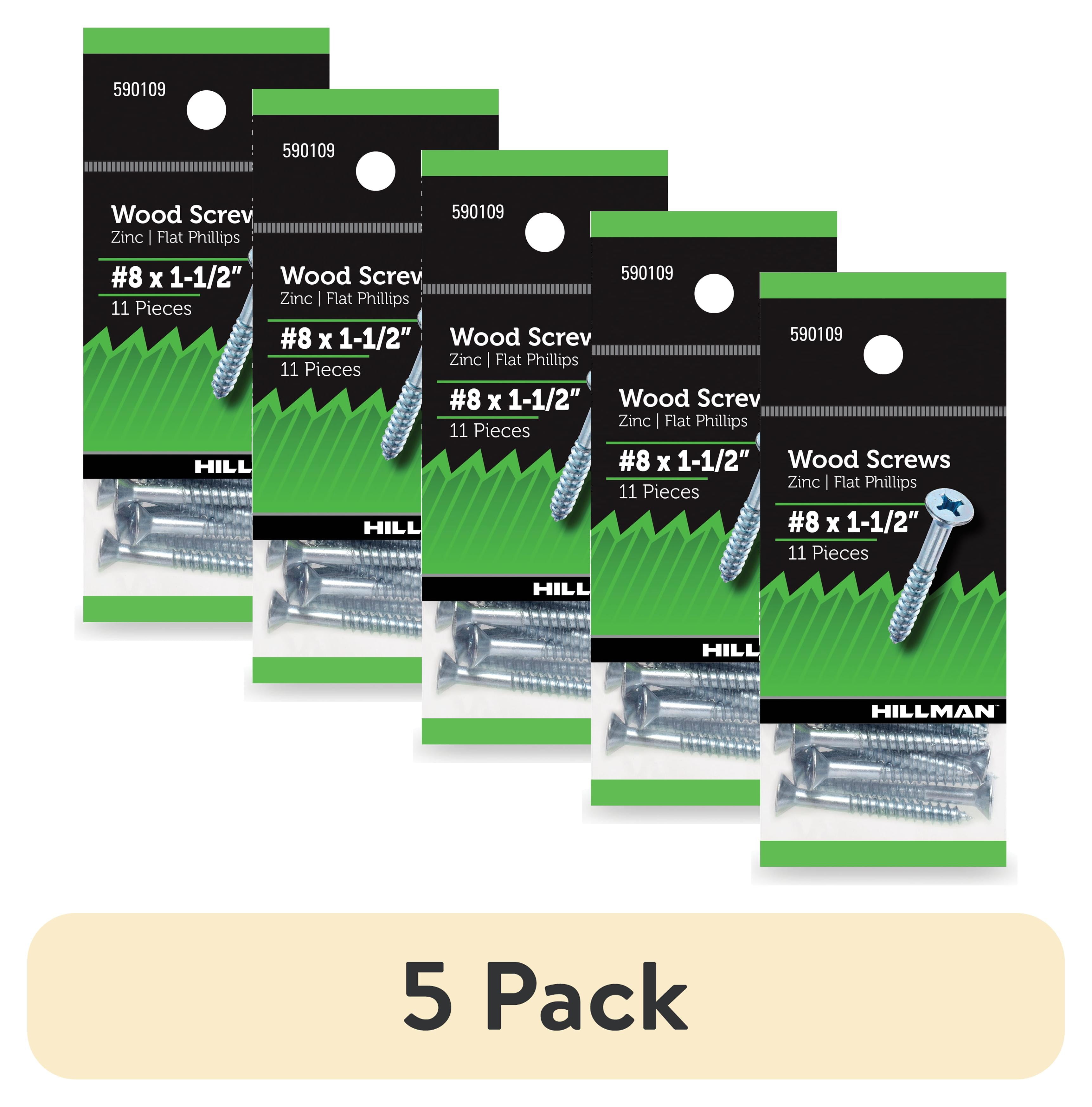 (5 pack) Hillman Wood Screws, #8 x 1-1/2", Steel, Zinc, Interior Screws ...