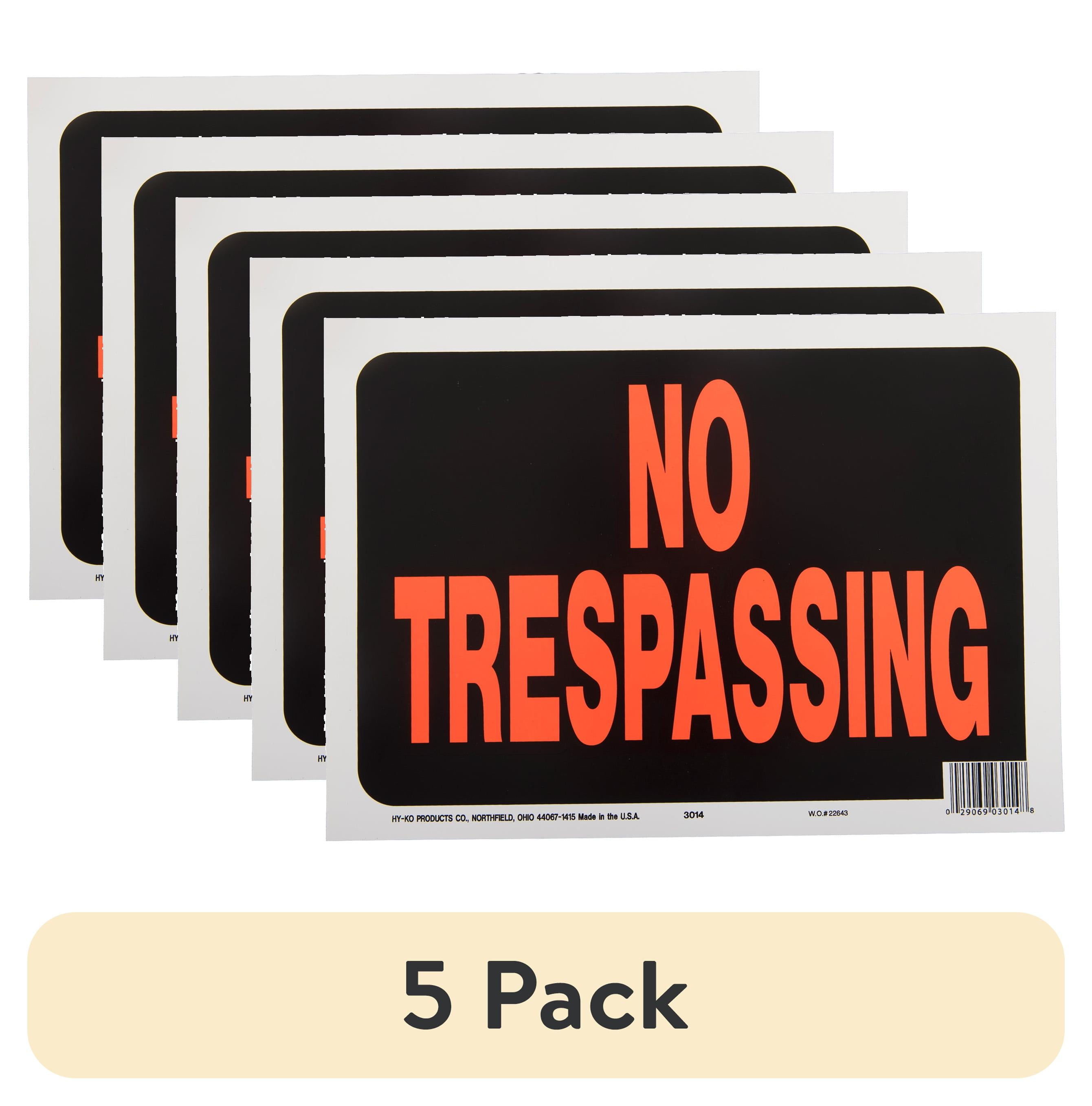 HY-KO 5 Pack 8.5x12 Plastic No Trespassing Sign Bold Colors Durable ...