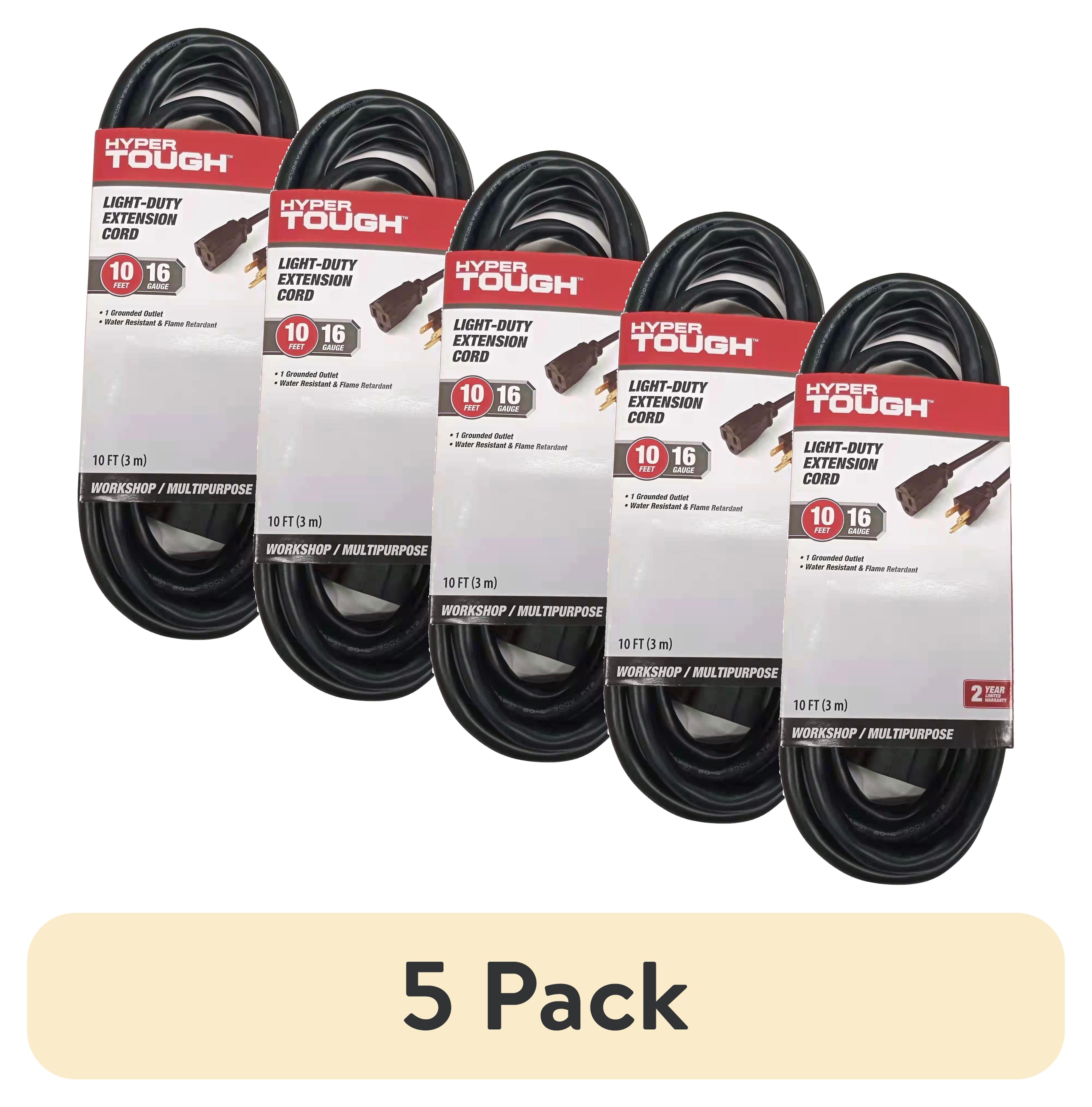 (5 pack) Hyper Tough 10FT 16AWG 3 Prong Black Outdoor Single Outlet ...