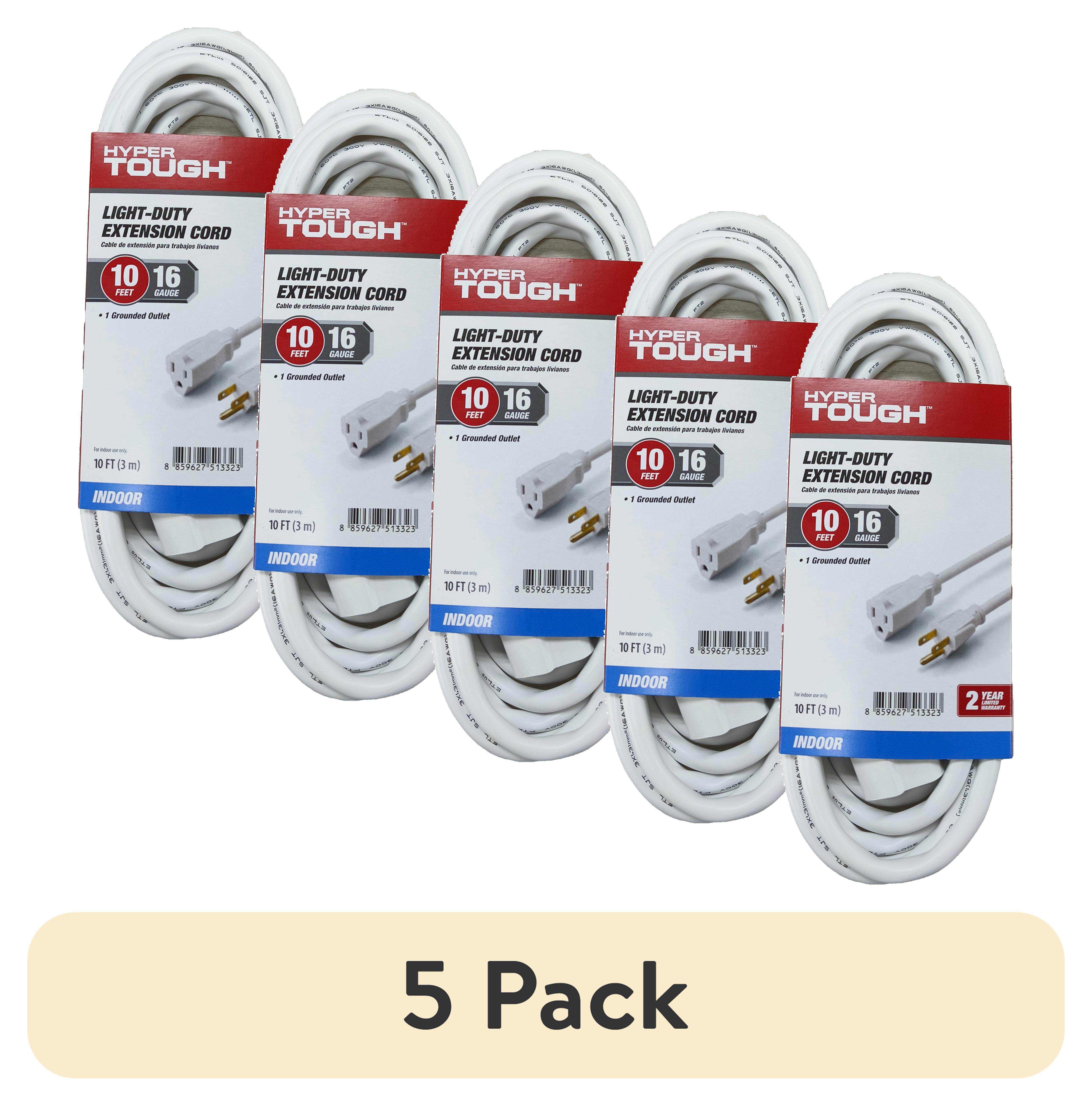 (5 pack) Hyper Tough 10FT 16AWG 3 Prong White Single Outlet Extension ...