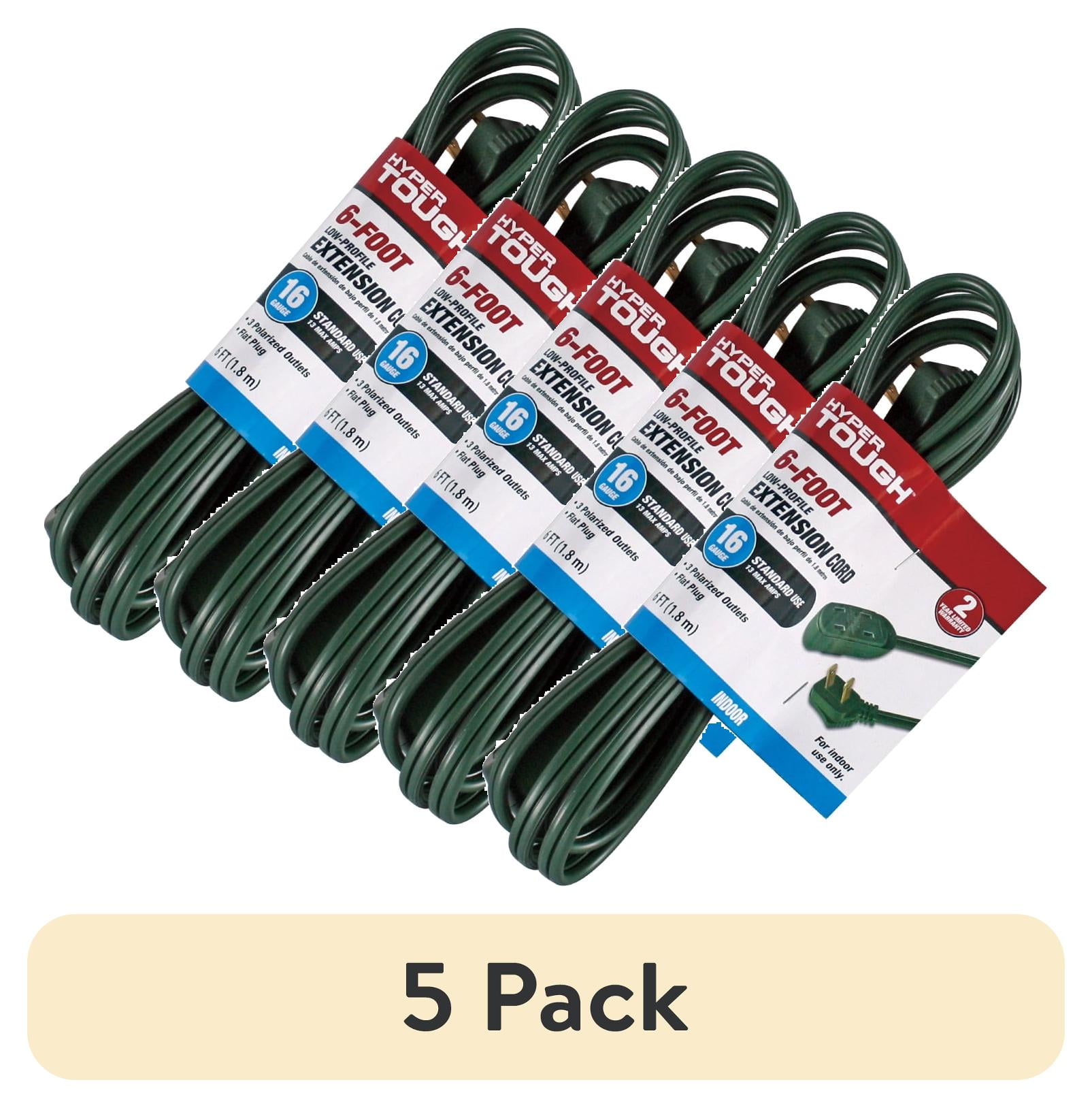 (5 pack) Hyper Tough 6FT 16AWG 2 Prong Green Indoor Household Extension ...