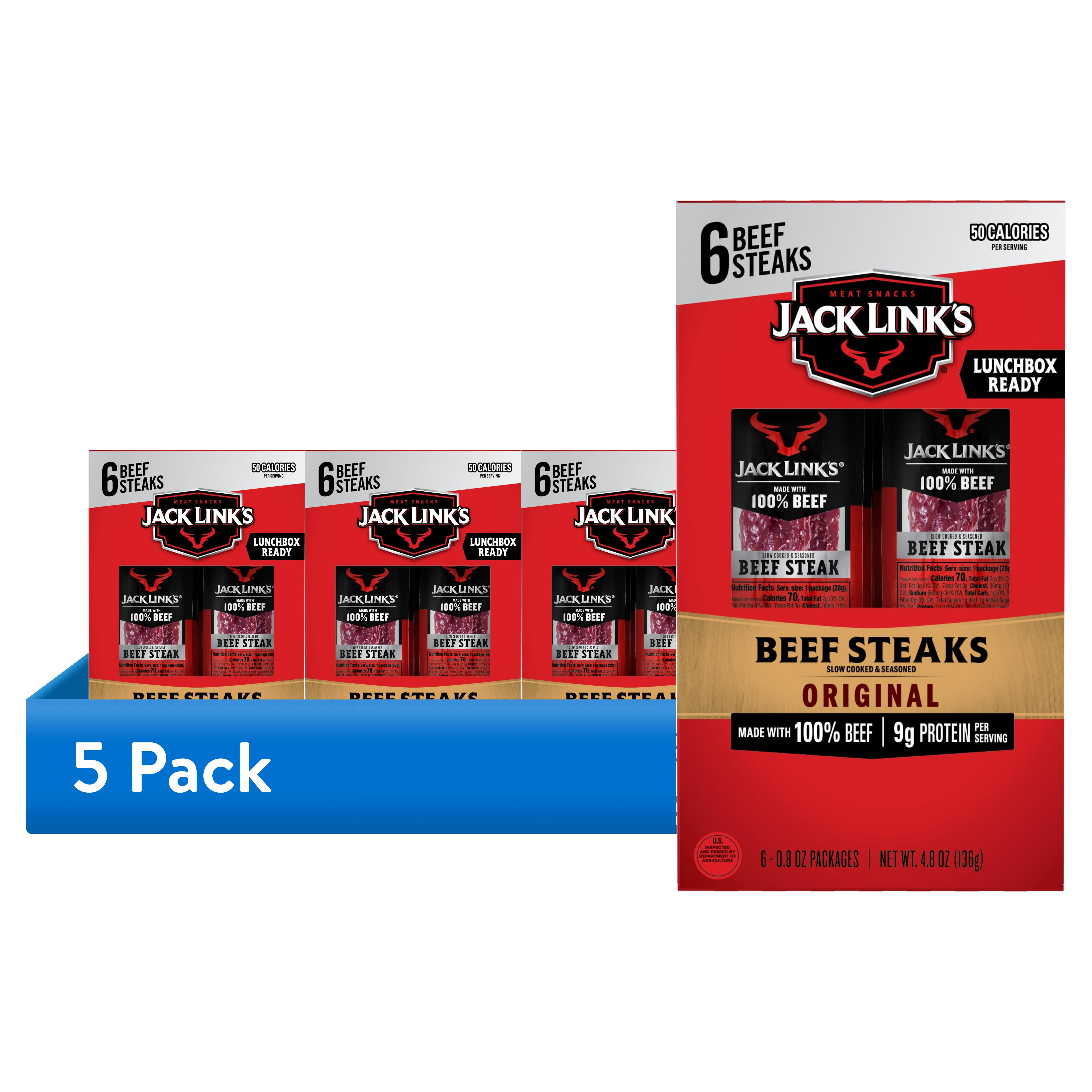 (5 pack) Jack Link's Original Beef Steak Multi-Pack (6 - 0.8 oz. Beef ...
