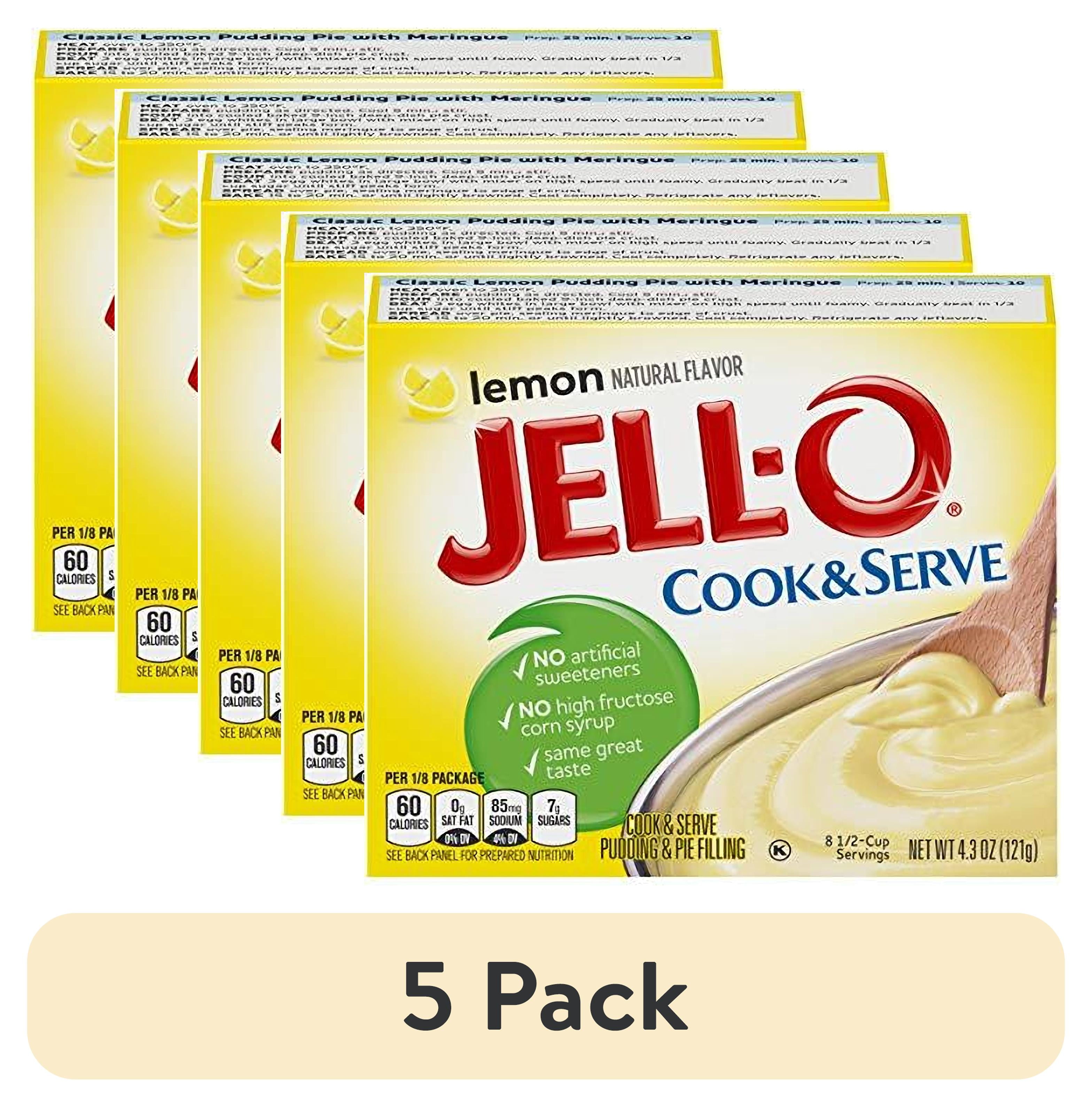 (5 pack) Jell-O Cook & Serve Lemon Pudding & Pie Filling (4.3 oz Boxes ...