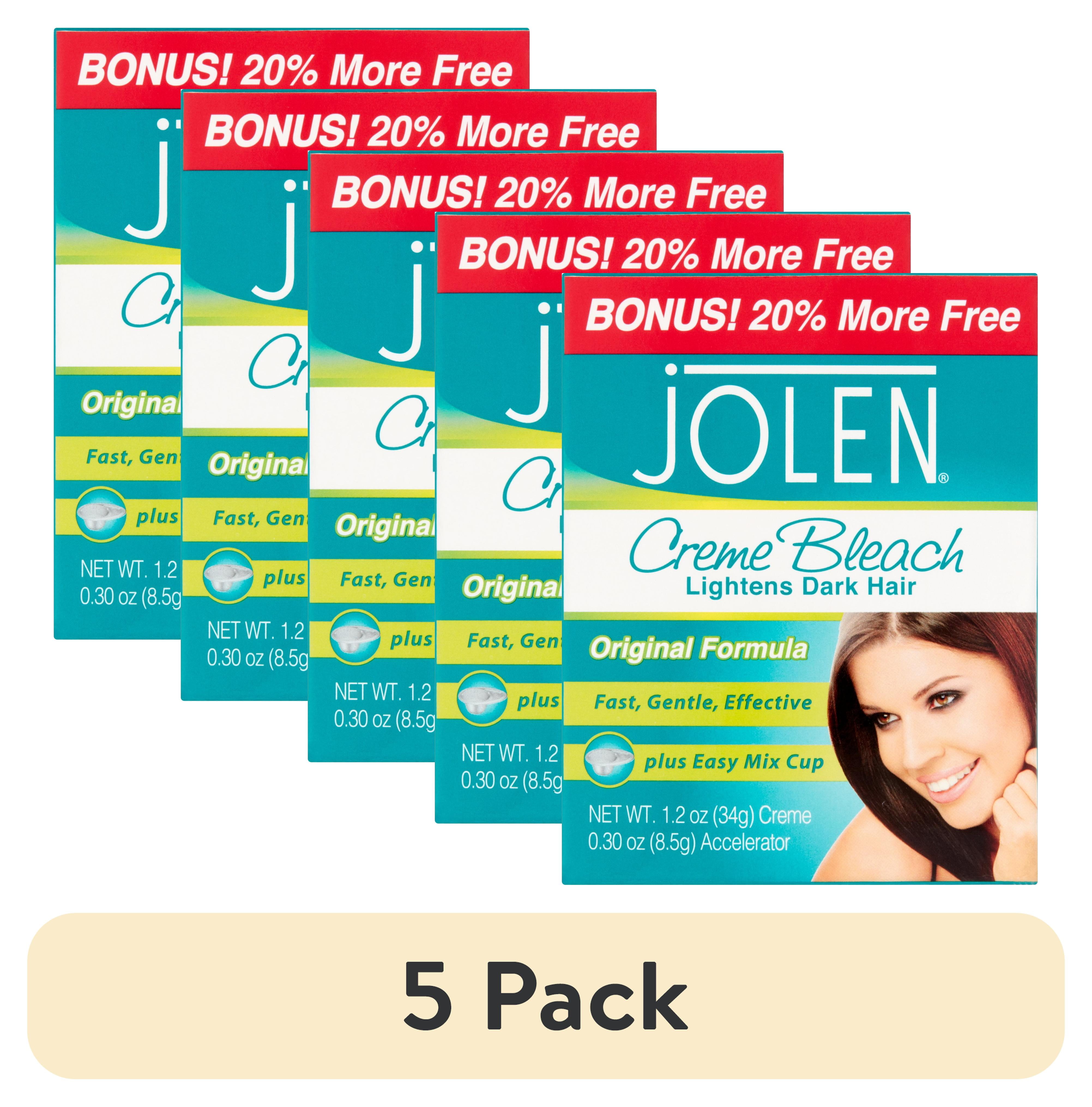 (5 pack) Jolen Creme Bleach Dark Hair Lightener Cream, Original, 1.2 oz ...