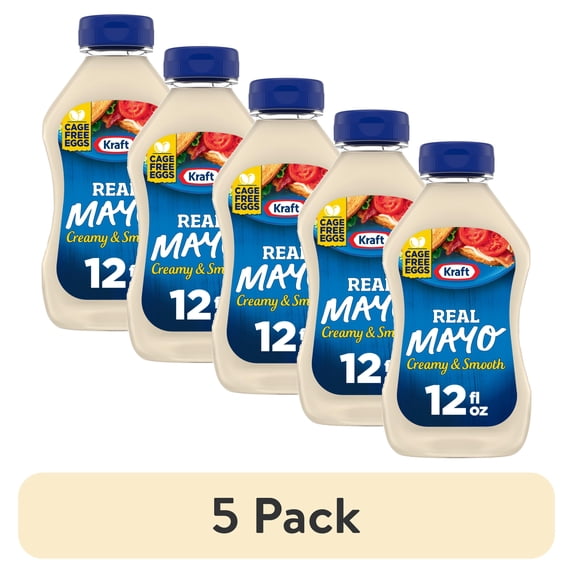 (5 pack) Kraft Real Mayo Creamy & Smooth Mayonnaise, 12 fl oz Bottle ...