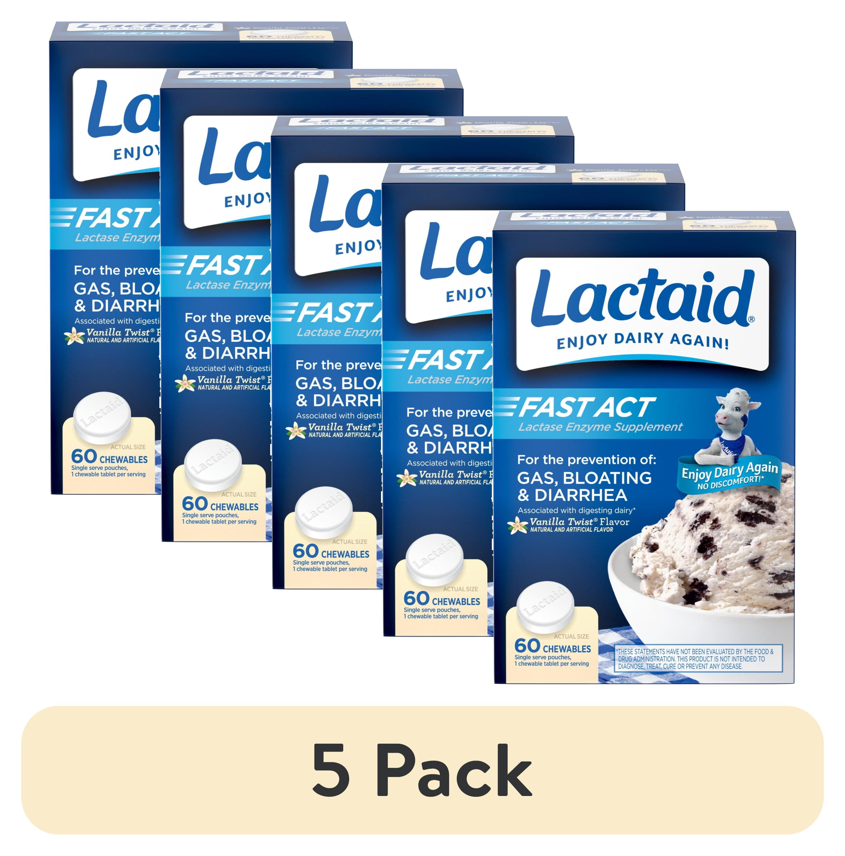 (5 pack) Lactaid Fast Act Lactose Relief Chewables, Vanilla, 60 Packs ...