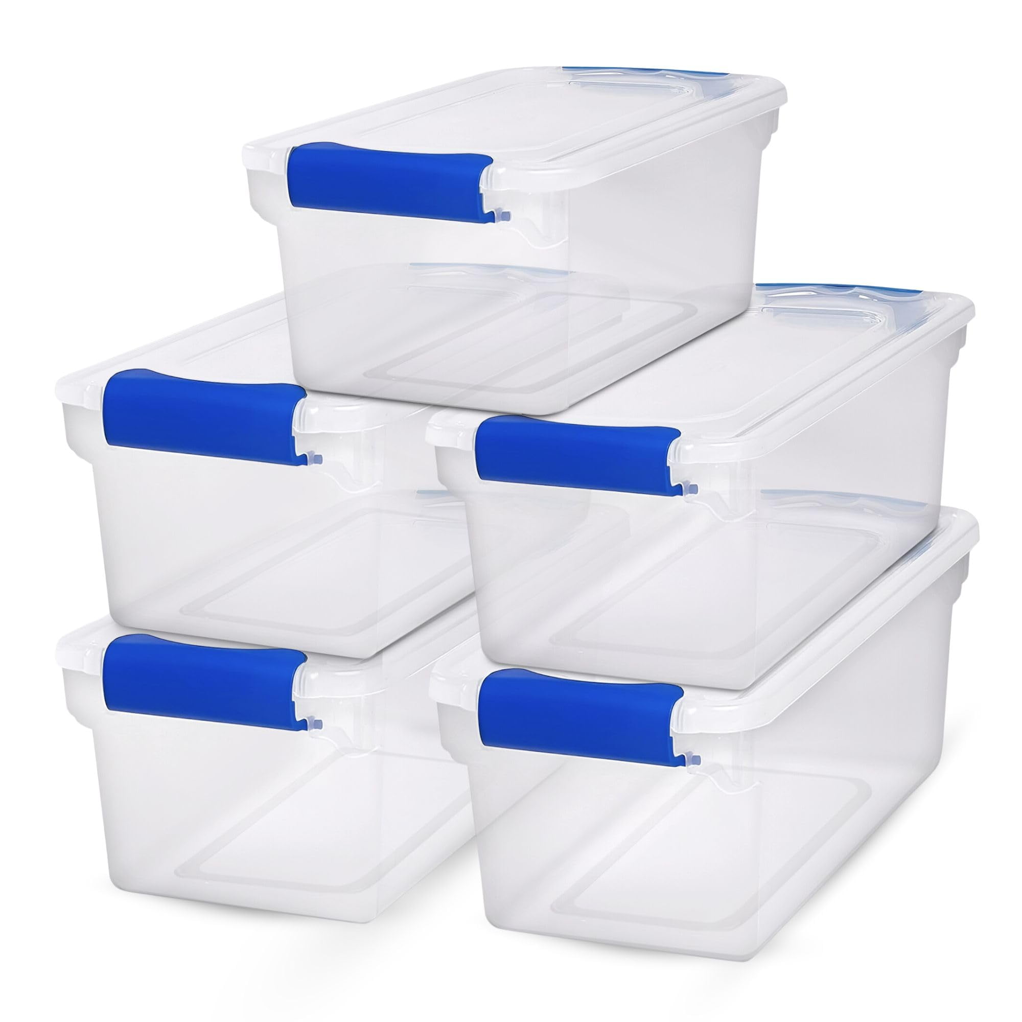 5-pack Latching Lid Clear Plastic Storage Organizer Bins 7.5 Quart Blue ...