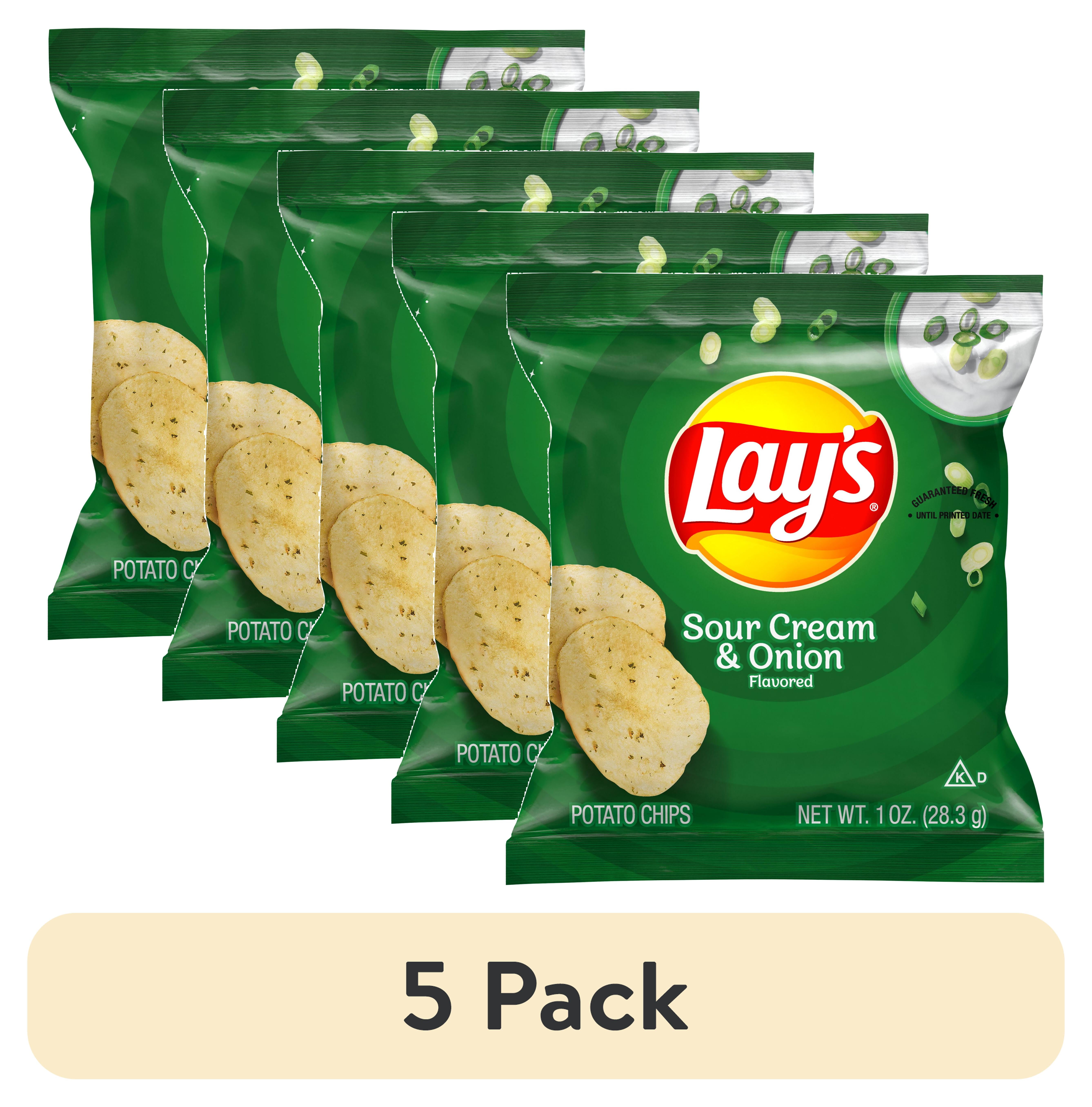 (5 pack) Lay's Sour Cream & Onion Flavored Potato Snack Chips, 1 Ounce ...