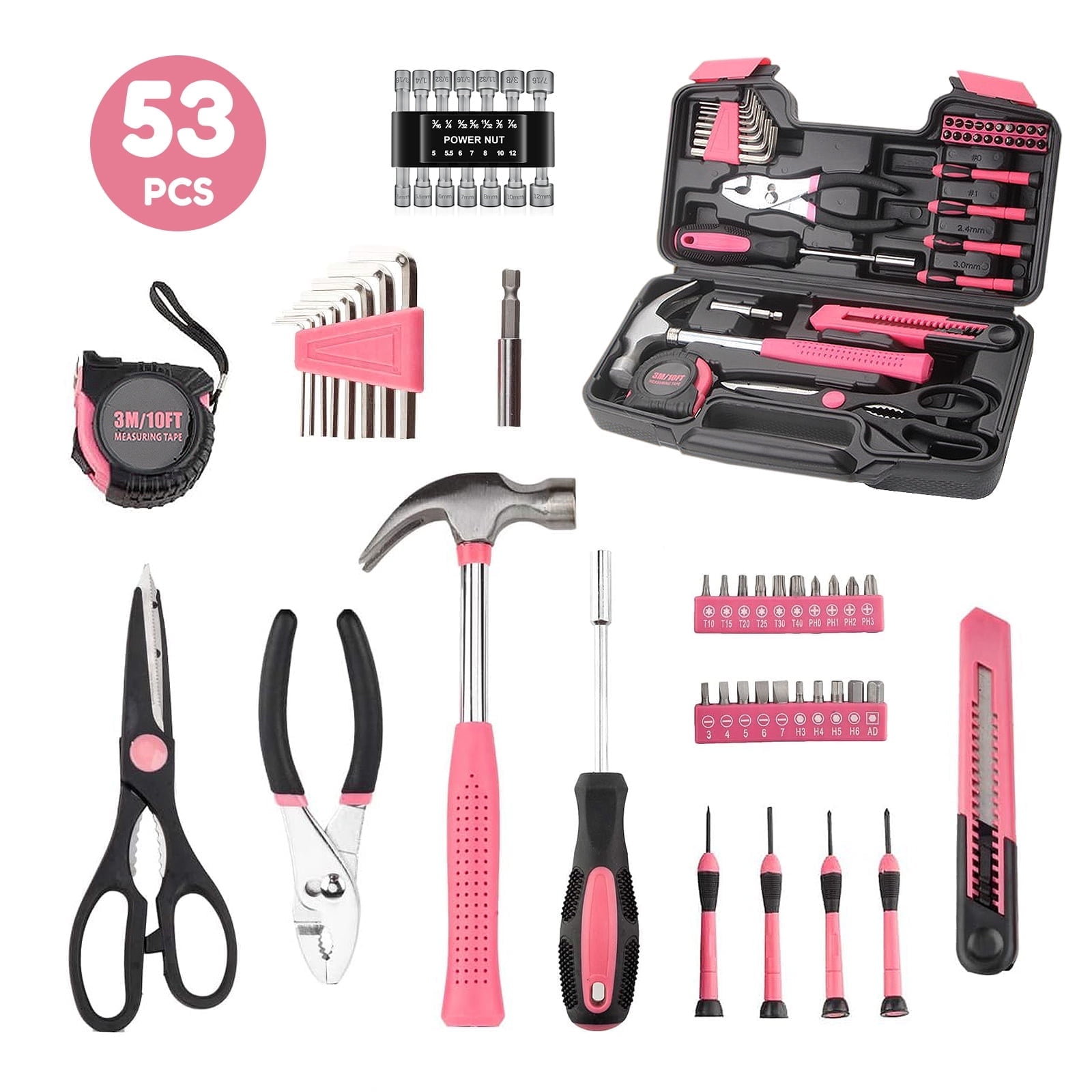 (5 pack) Lockways Pink Tool Kit for Women, Basic Home Tool Set Steel ...