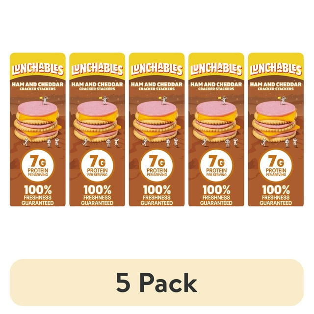 (5 pack) Lunchables Ham and Cheddar Cracker Stackers Value Snack Kit, 1 ...