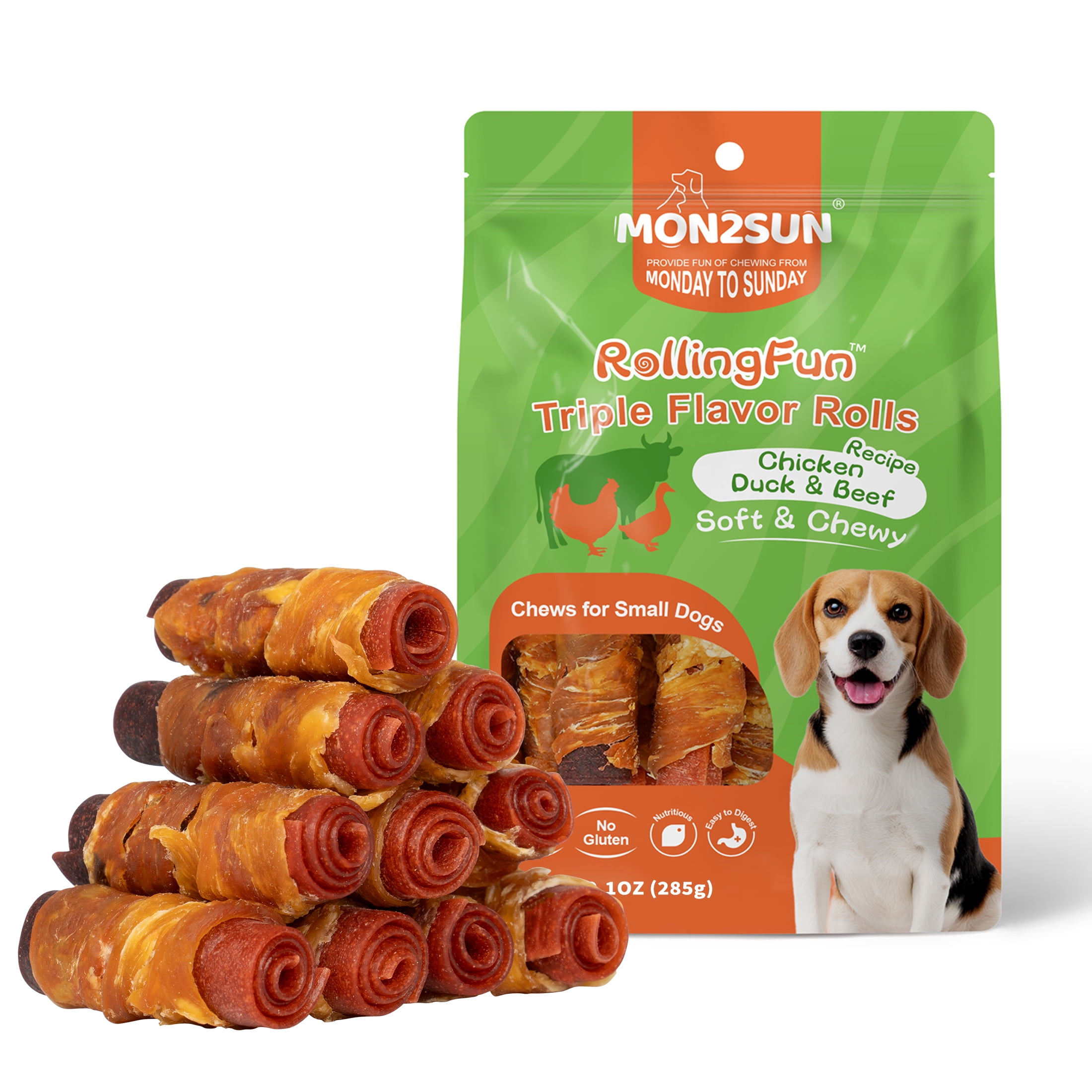 (5 pack) MON2SUN Triple Meat Rolls Chicken Duck & Beef Flavor Dog ...