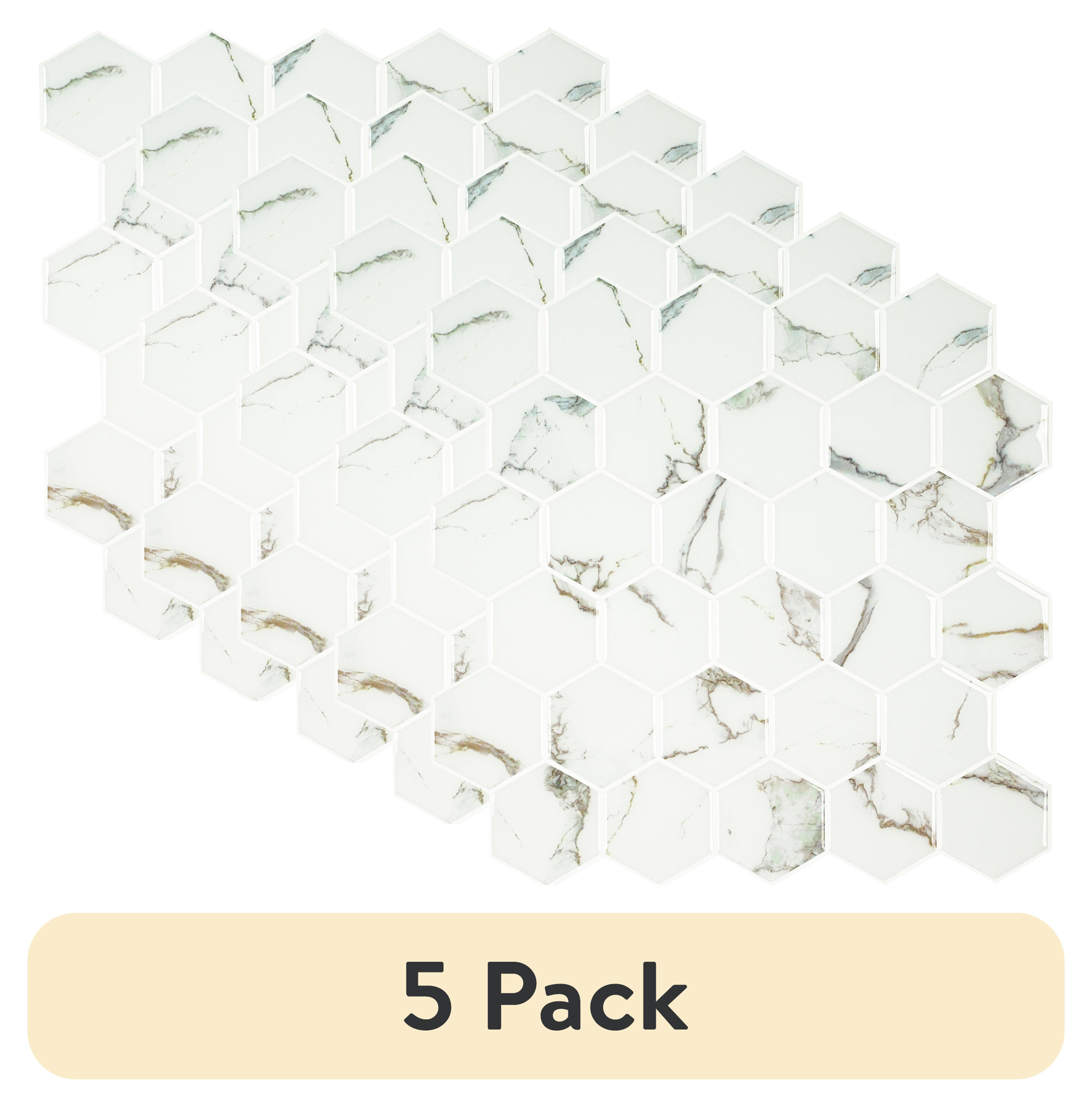 (5 pack) Mainstays 10 in. W x 10 in. L White Marble Hexagon Peel ...