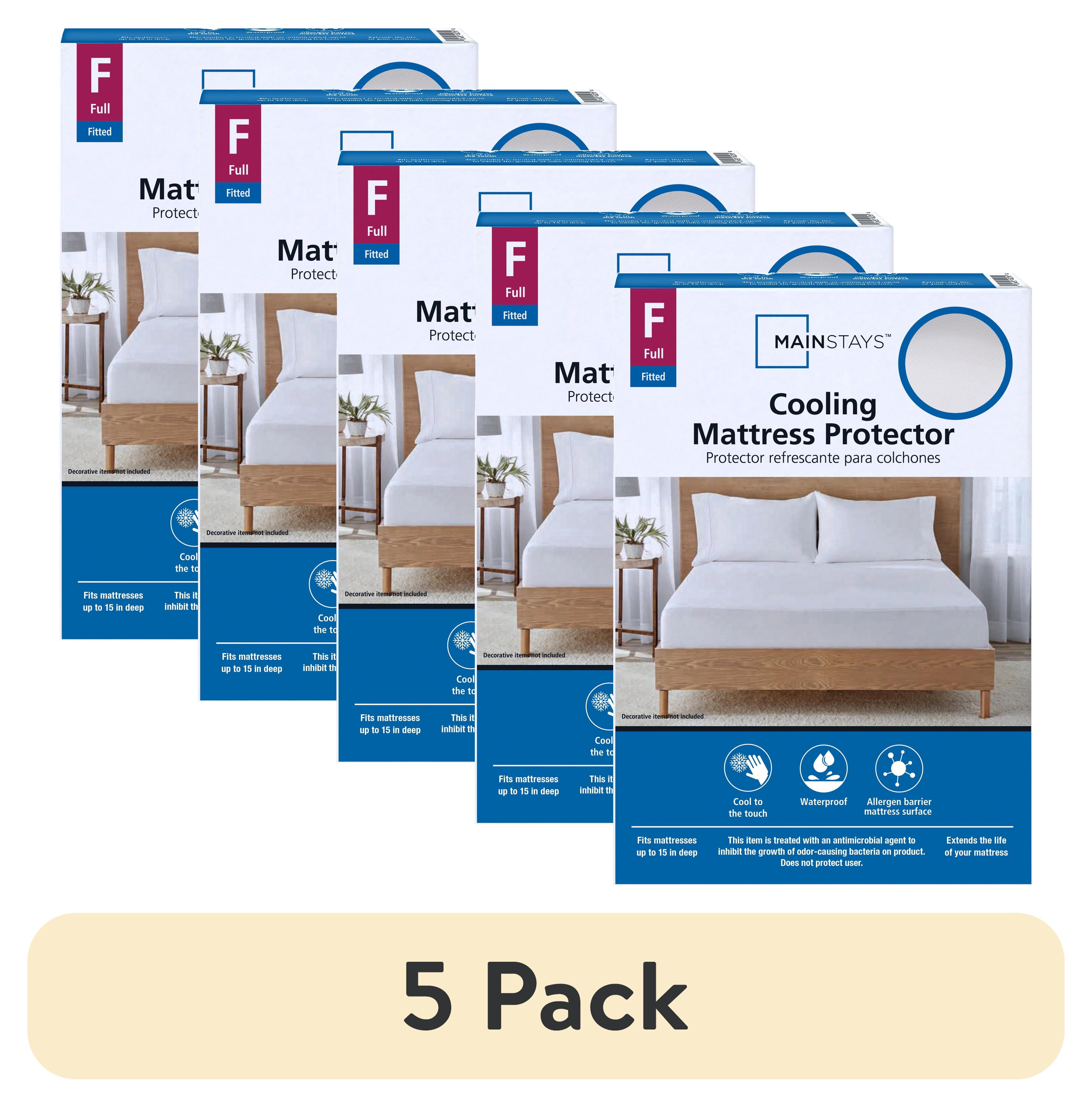 (5 pack) Mainstays Cooling Waterproof Fitted Mattress Protector, Full ...