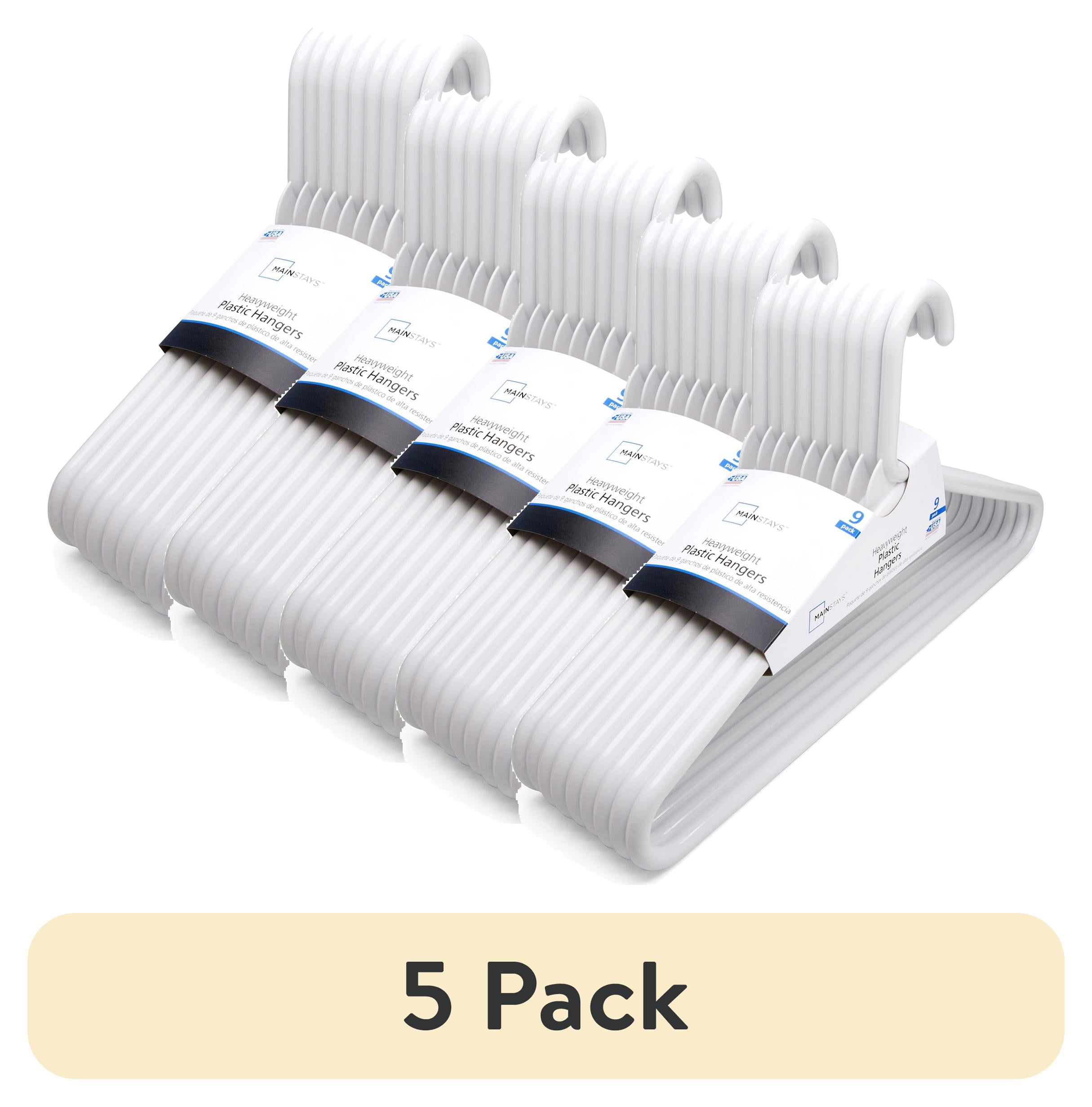 (5 pack) Mainstays White Heavyweight Plastic Clothes Hangers, 9-Count ...