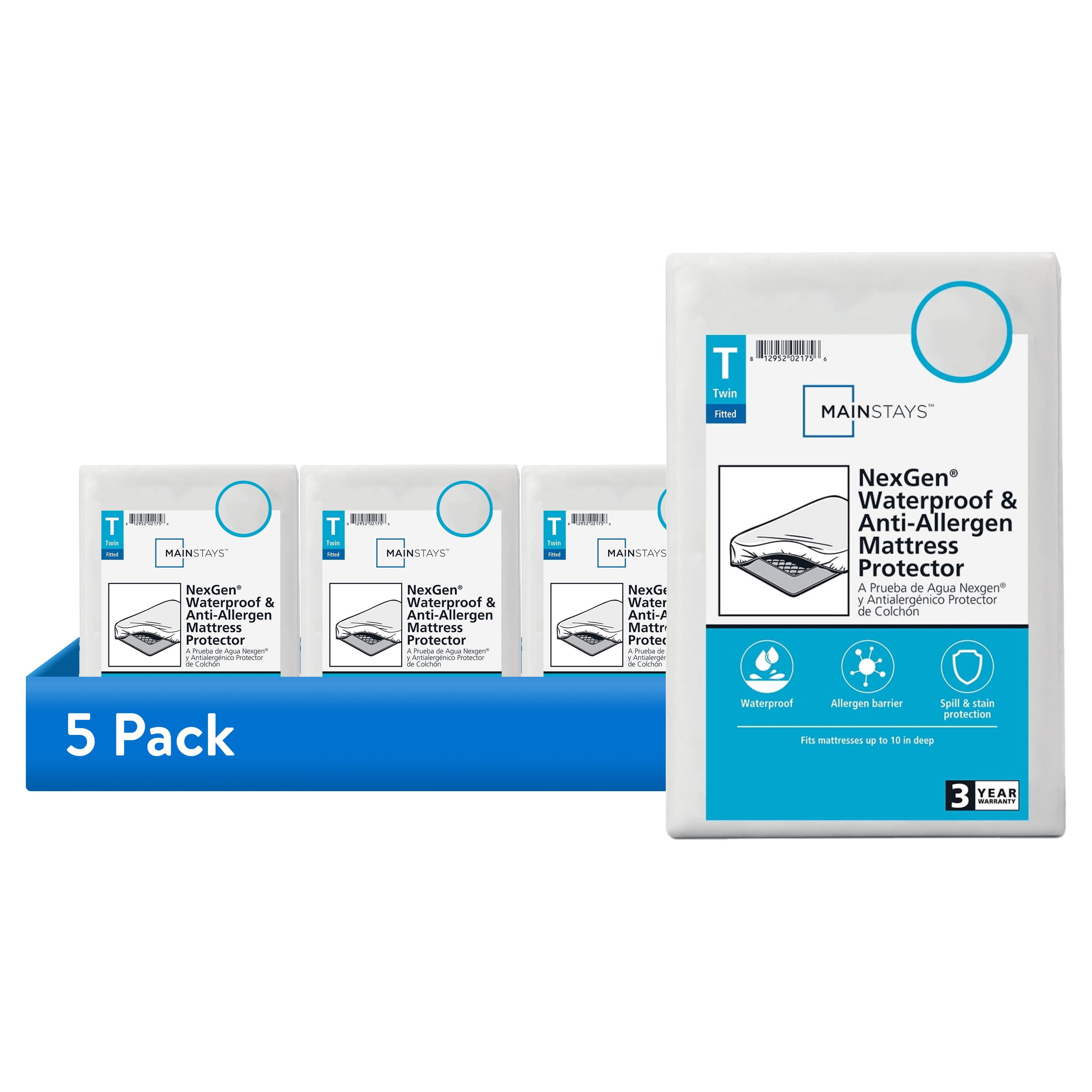 (5 pack) Mainstays NexGen Waterproof Fitted Mattress Protector, Twin ...