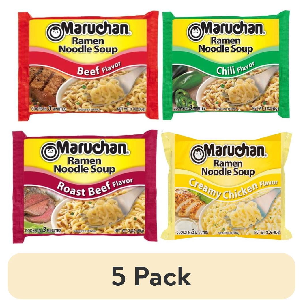 (5 pack) Maruchan, Ramen Creamy Chicken, Roast Beef, Chili, and Beef ...