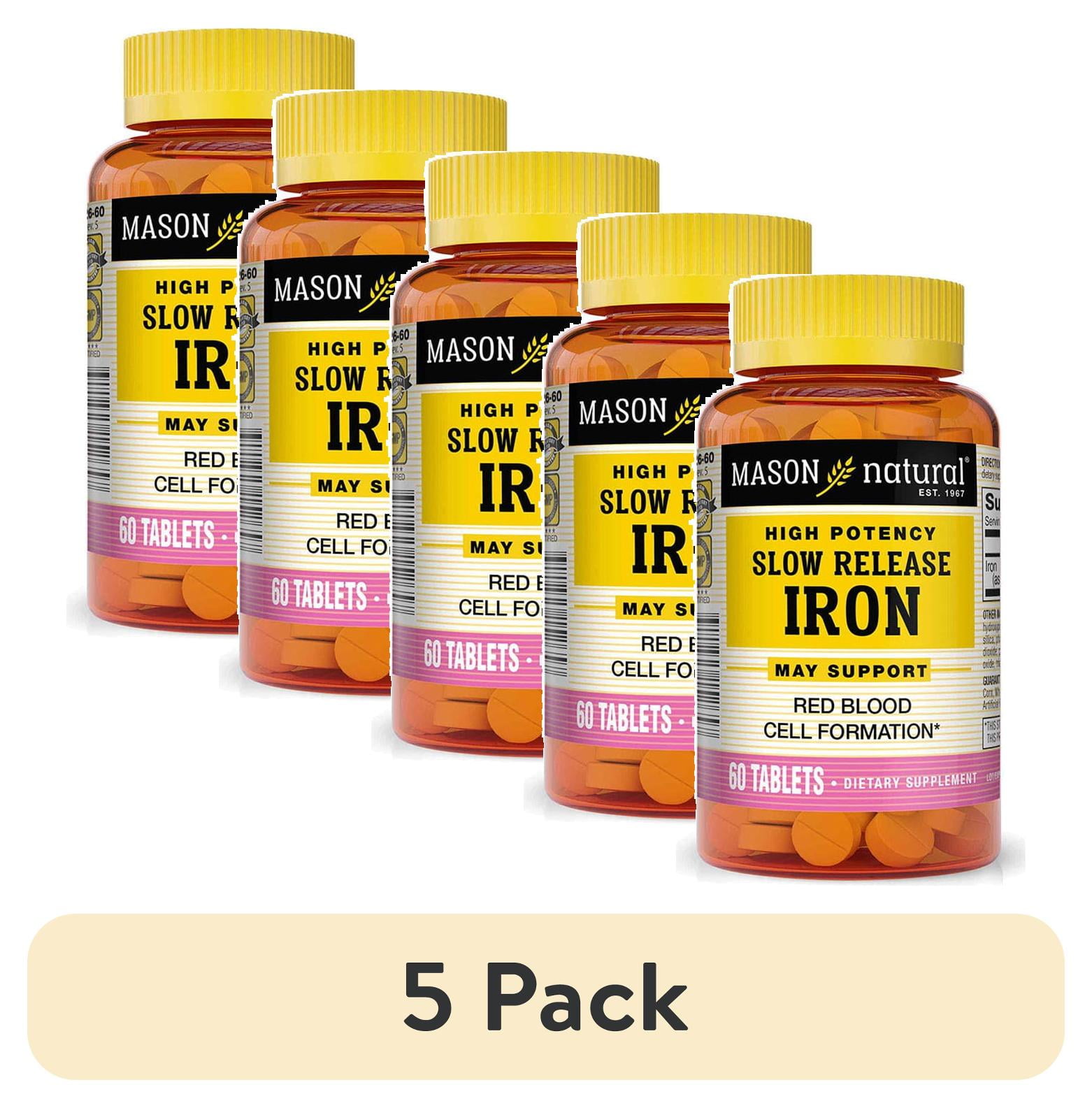 (5 pack) Mason Natural Slow Release Iron (Ferrous Sulfate) - High ...