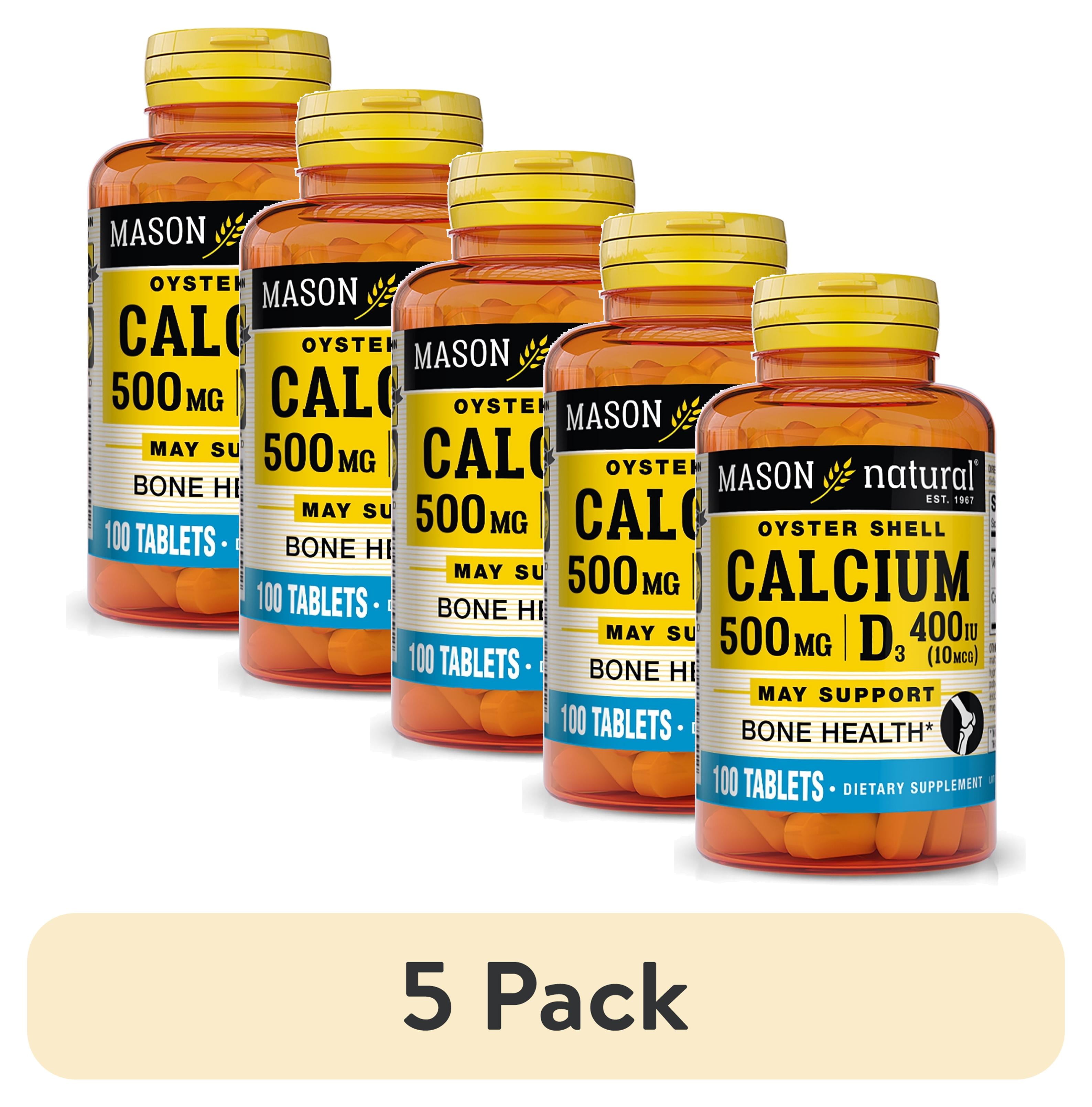 (5 pack) Mason Natural Calcium 500 mg Supports Healthy Bones, 100 ...