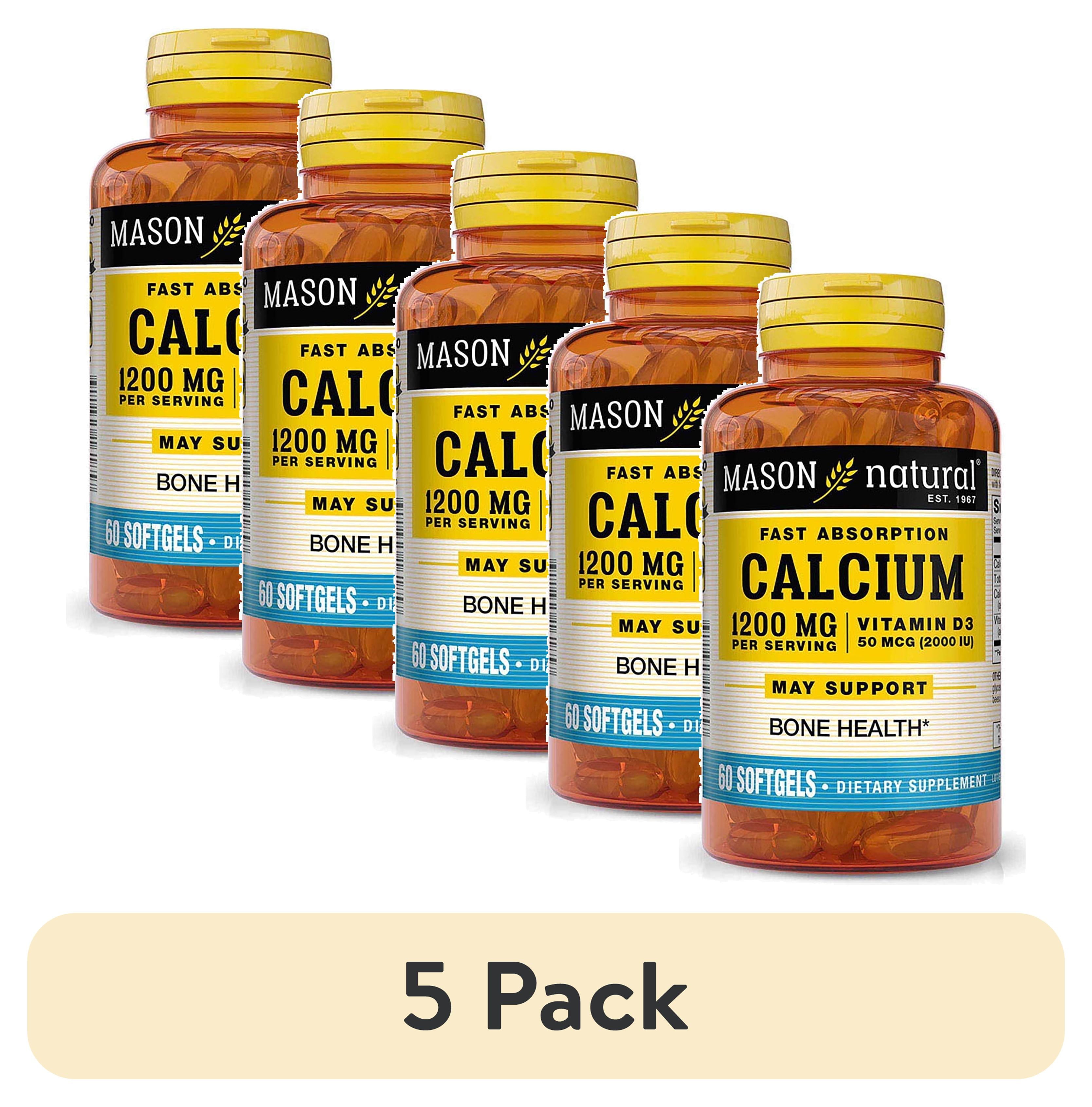 (5 pack) Mason Natural Calcium Supplement with Vitamin D3, Immune ...