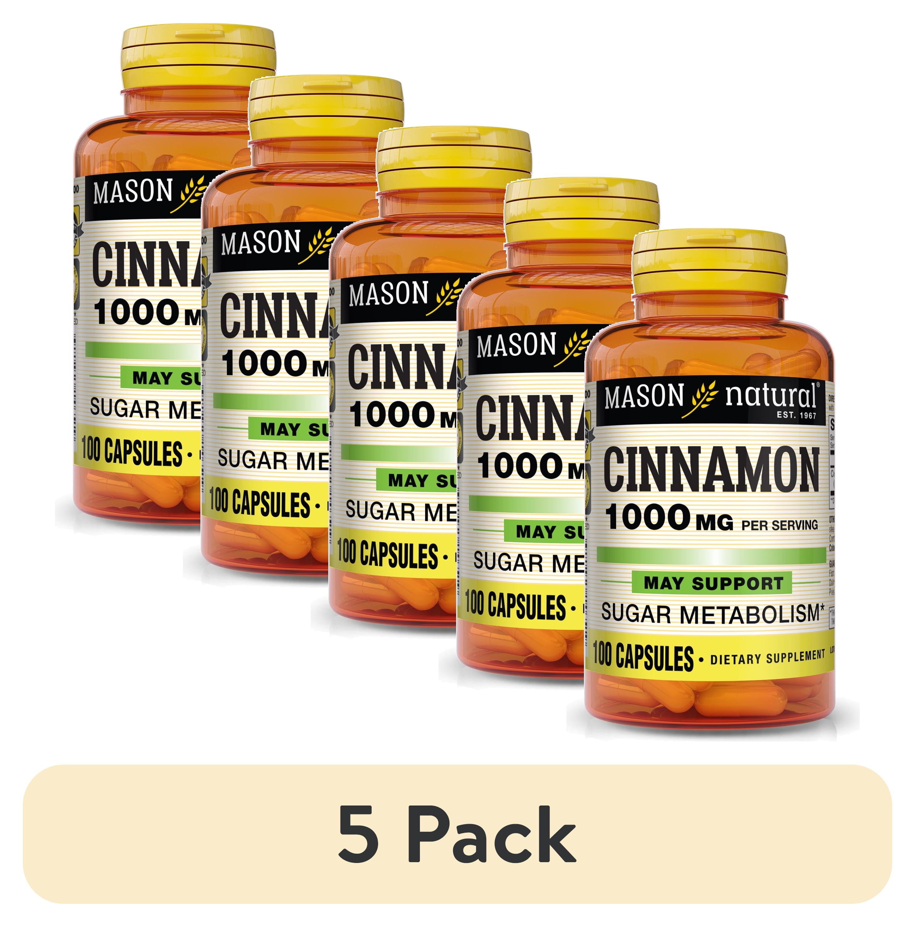 (5 pack) Mason Natural Cinnamon 1000 mg Capsules, Health Supplement ...