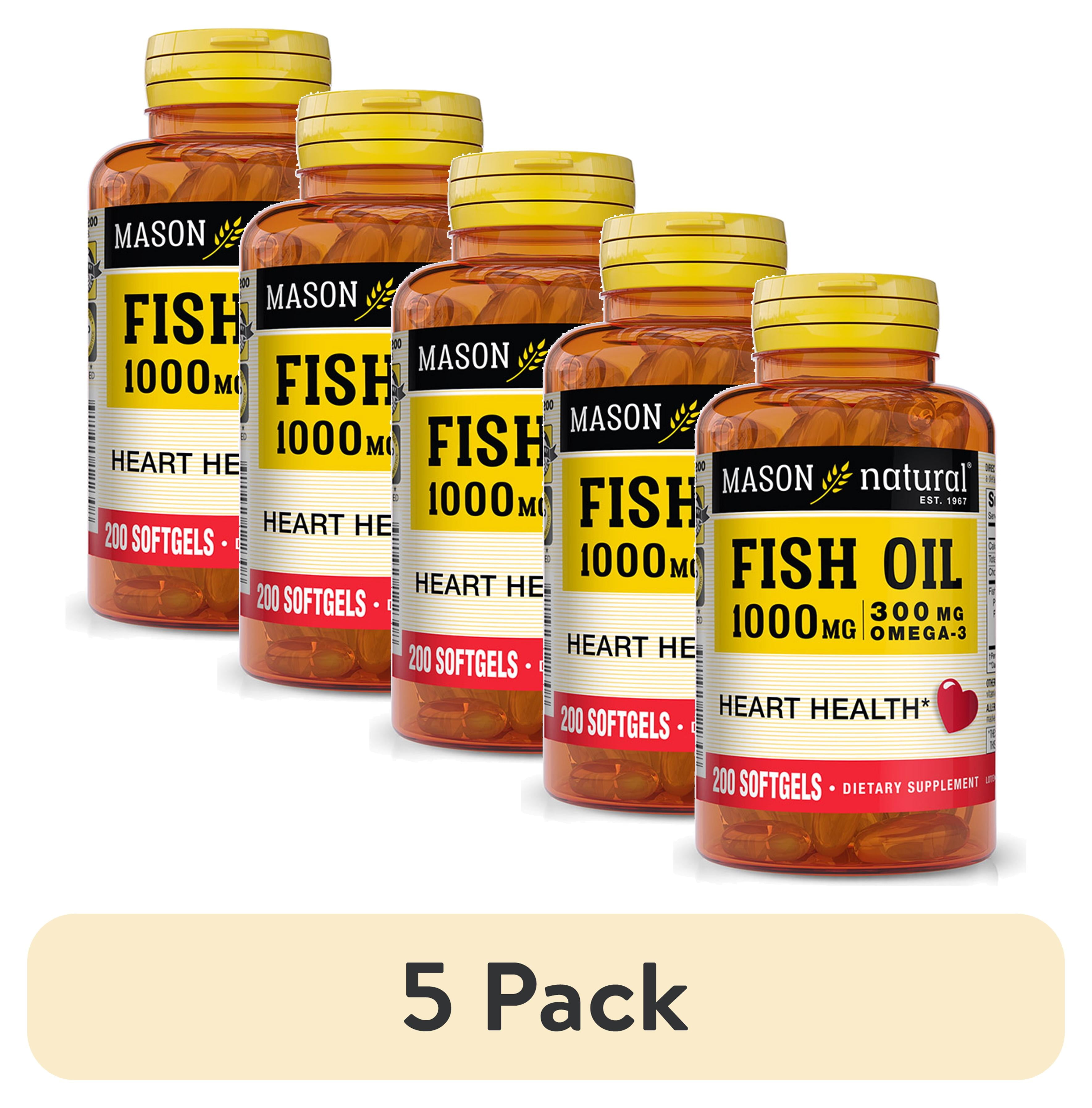 (5 pack) Mason Natural Fish Oil 1,000 mg, Healthy Heart Support, 200 ...