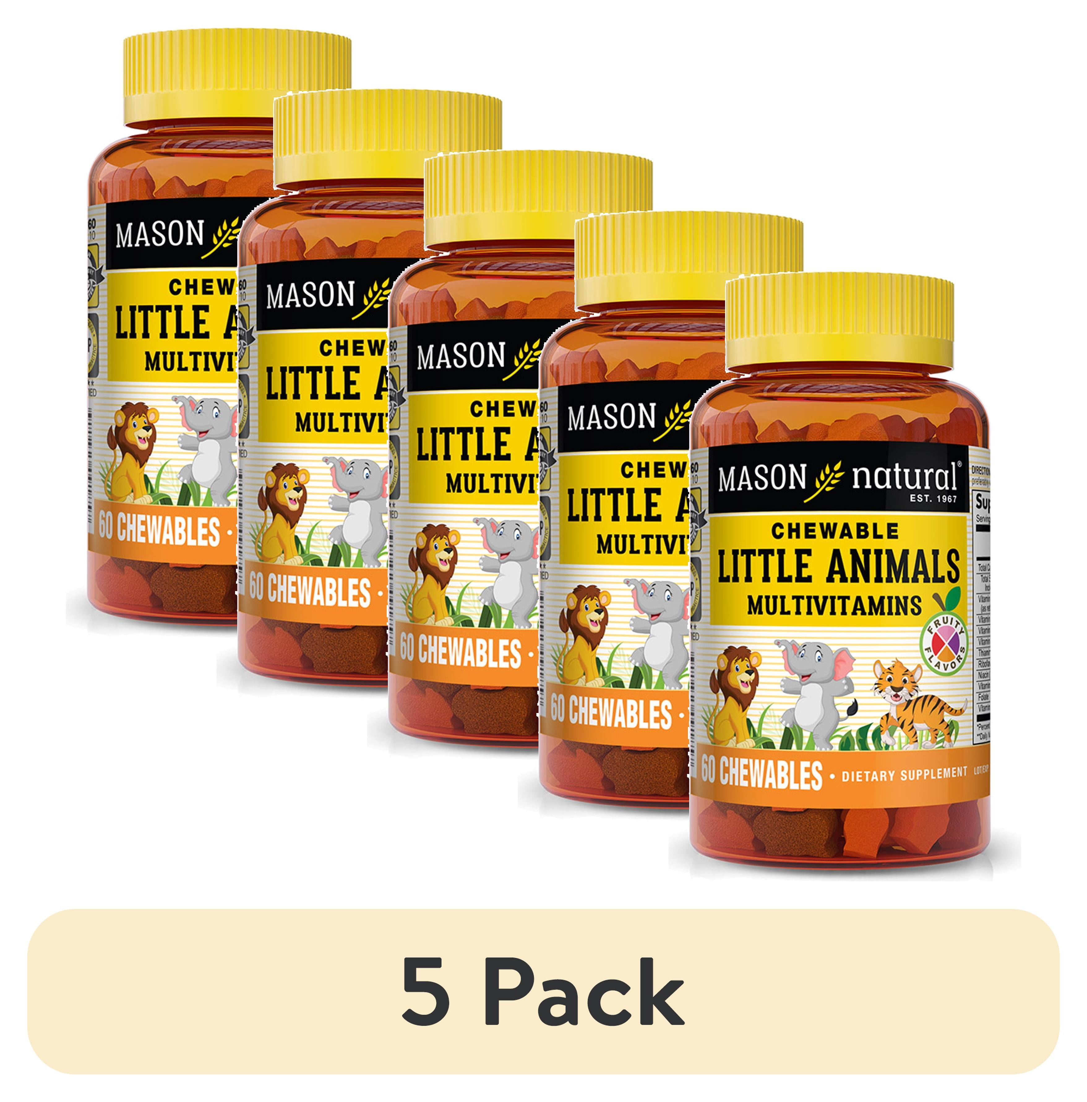 (5 pack) Mason Natural 'Little Animals' Kids Chewable Multivitamins, 60 ...