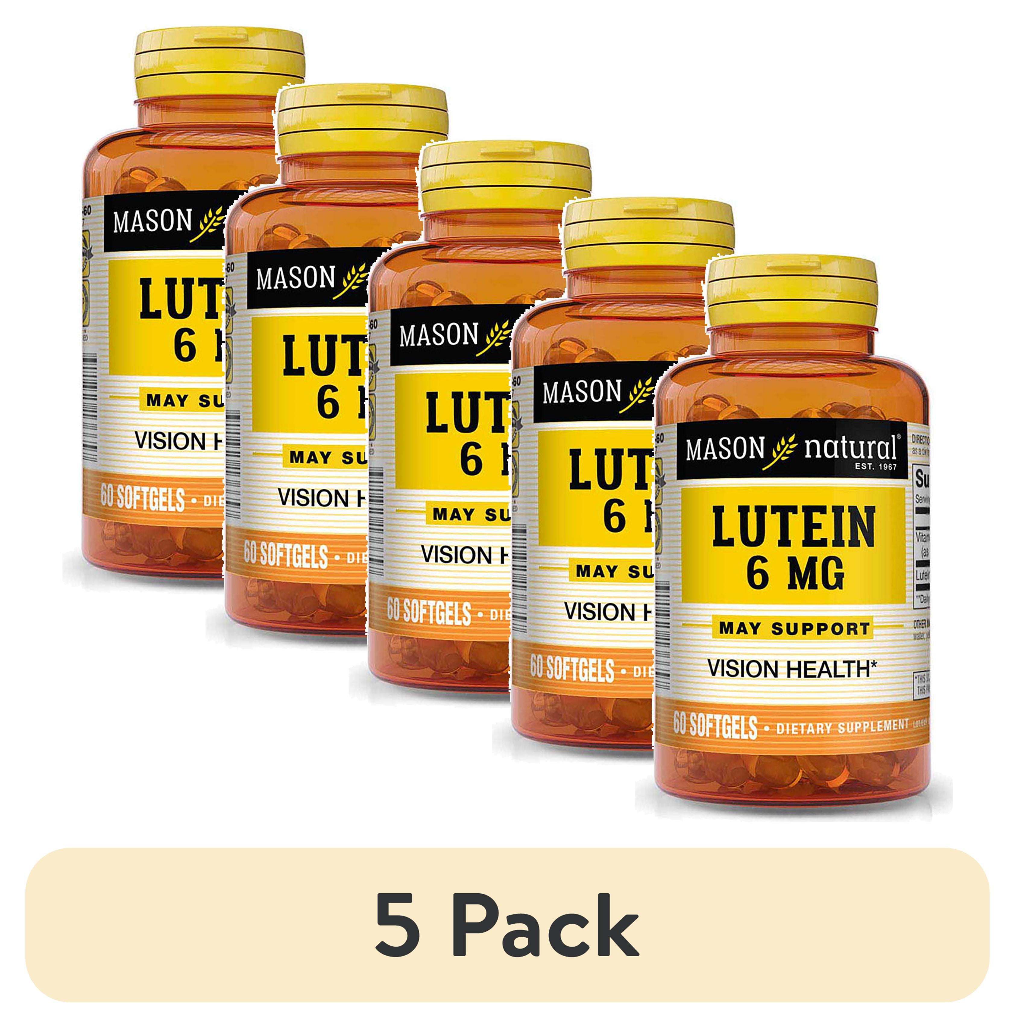 (5 pack) Mason Natural Lutein 6 mg with Vitamin E - Healthy Vision and ...
