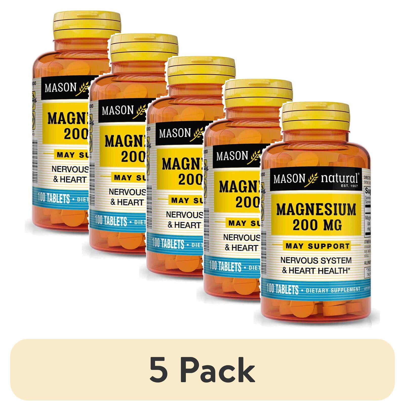 (5 pack) Mason Natural Magnesium 200 mg Healthy Heart and Nervous ...