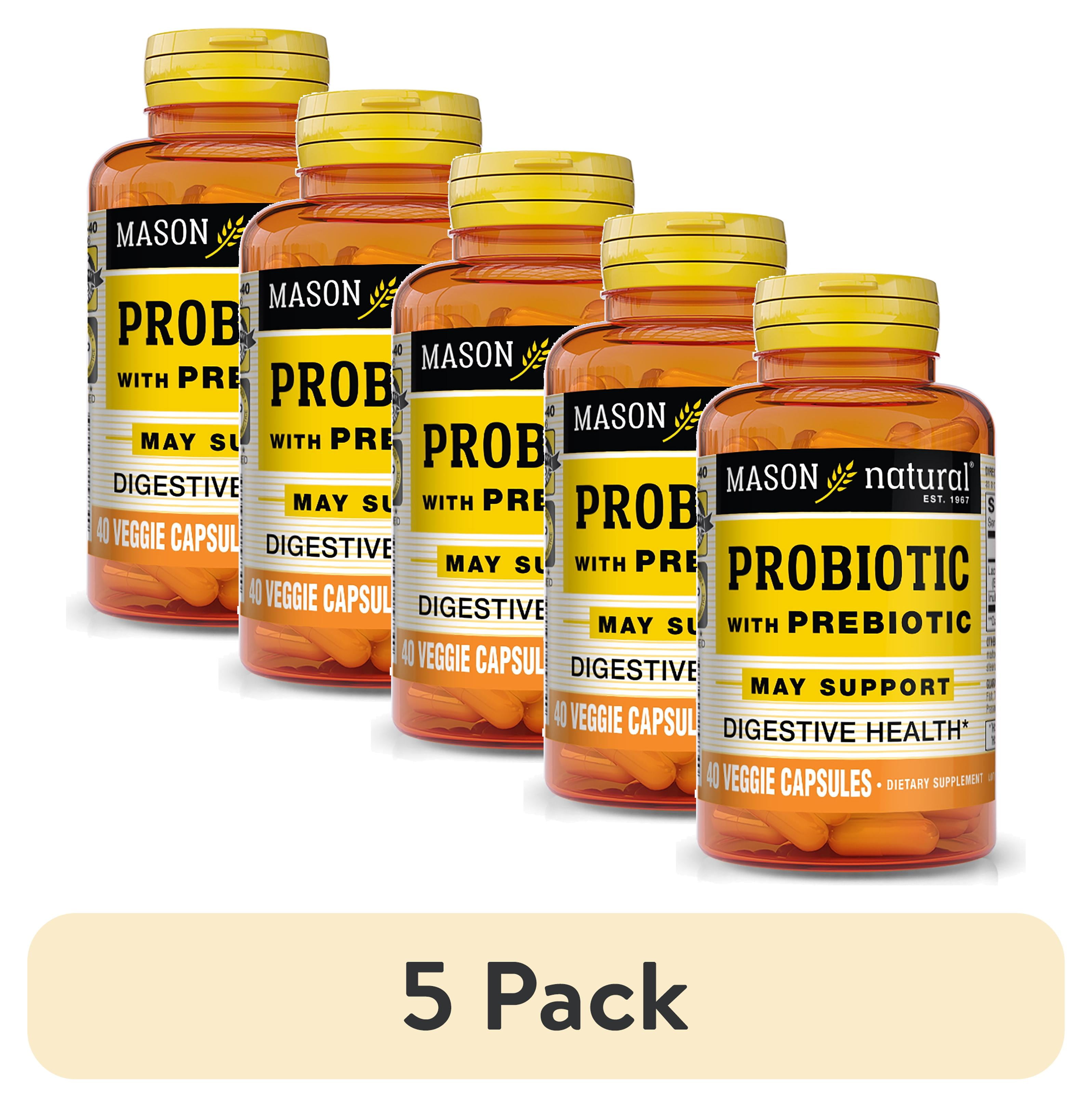(5 pack) Mason Natural Probiotic with Prebiotic, Supports Digestive ...
