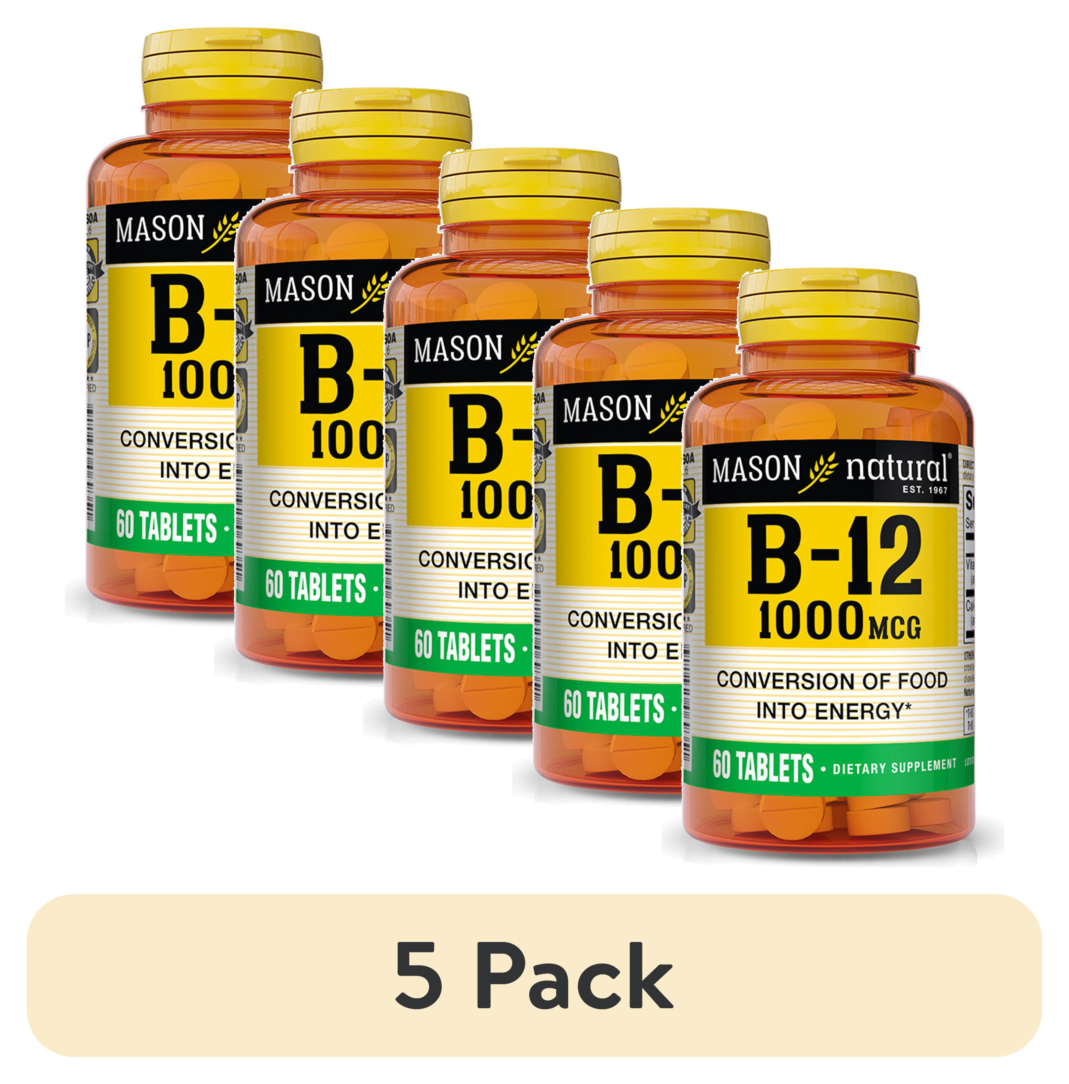 (5 pack) Mason Natural Vitamin B12 1000 mcg with Calcium - Healthy ...