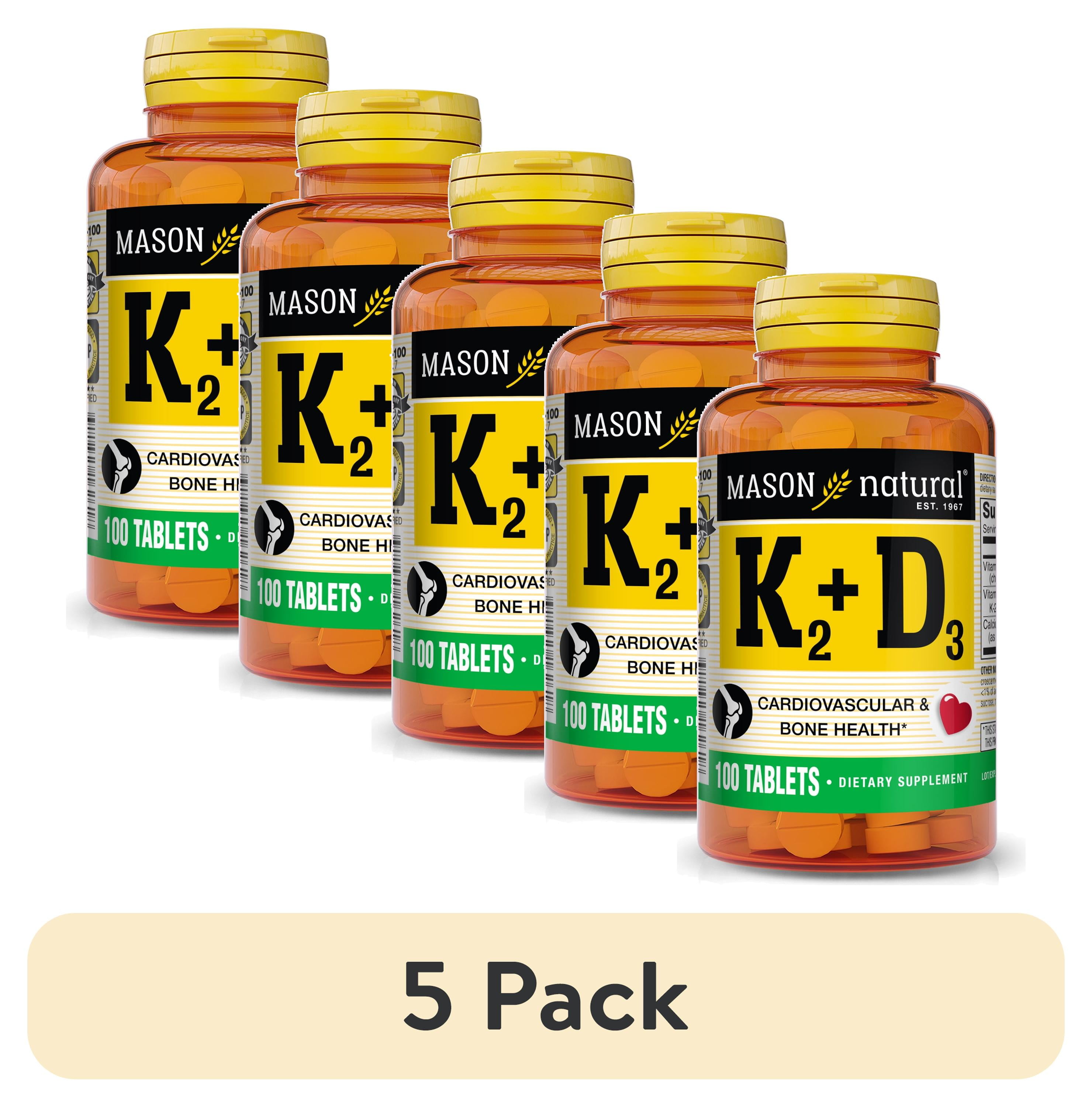 (5 pack) Mason Natural Vitamin K2 100 mcg Plus Vitamin D3, 100 Tablets ...
